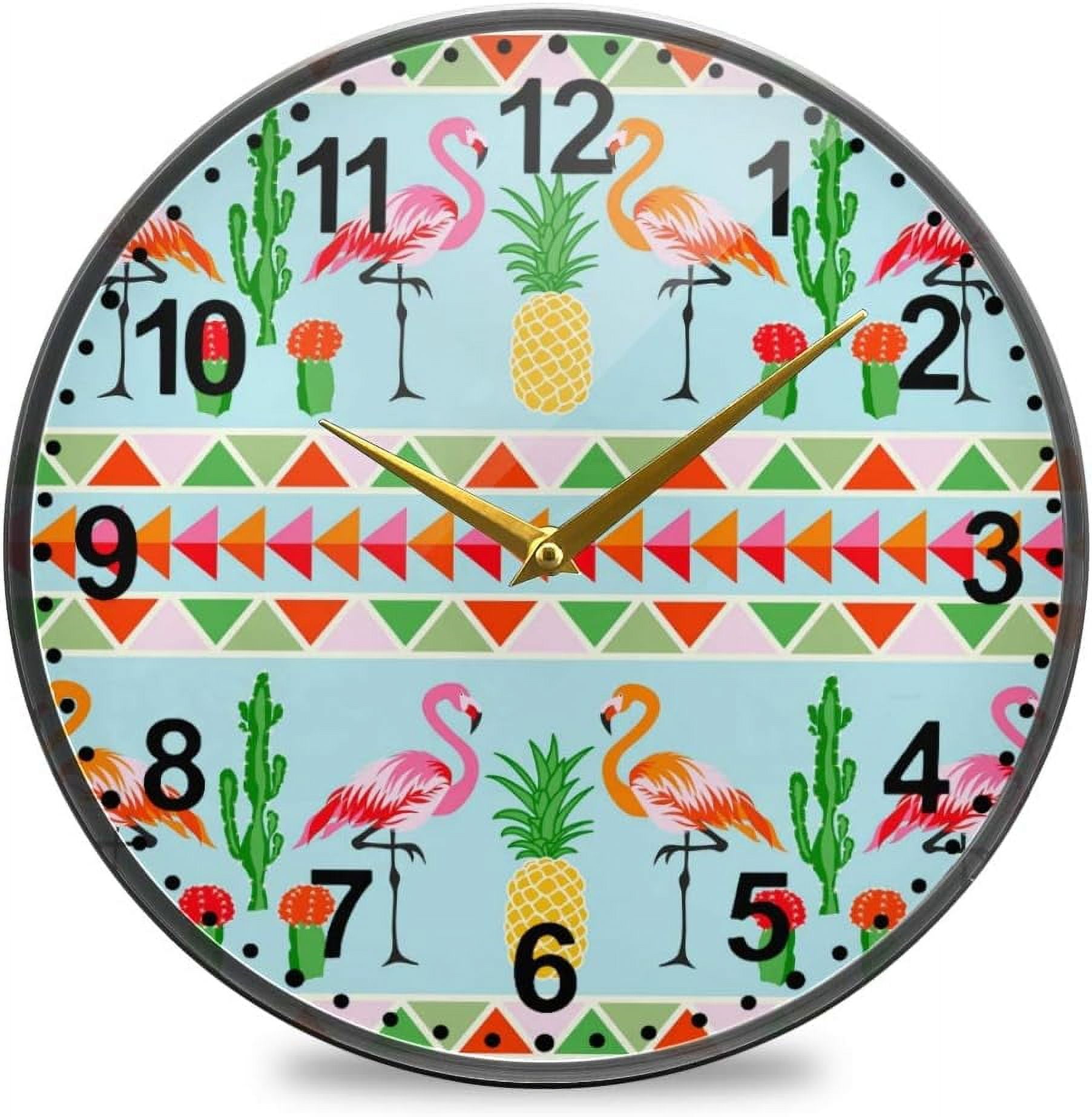 Dreamtimes Flamingo with Pineapple Cactus Pattern Wall Clock Silent Non ...