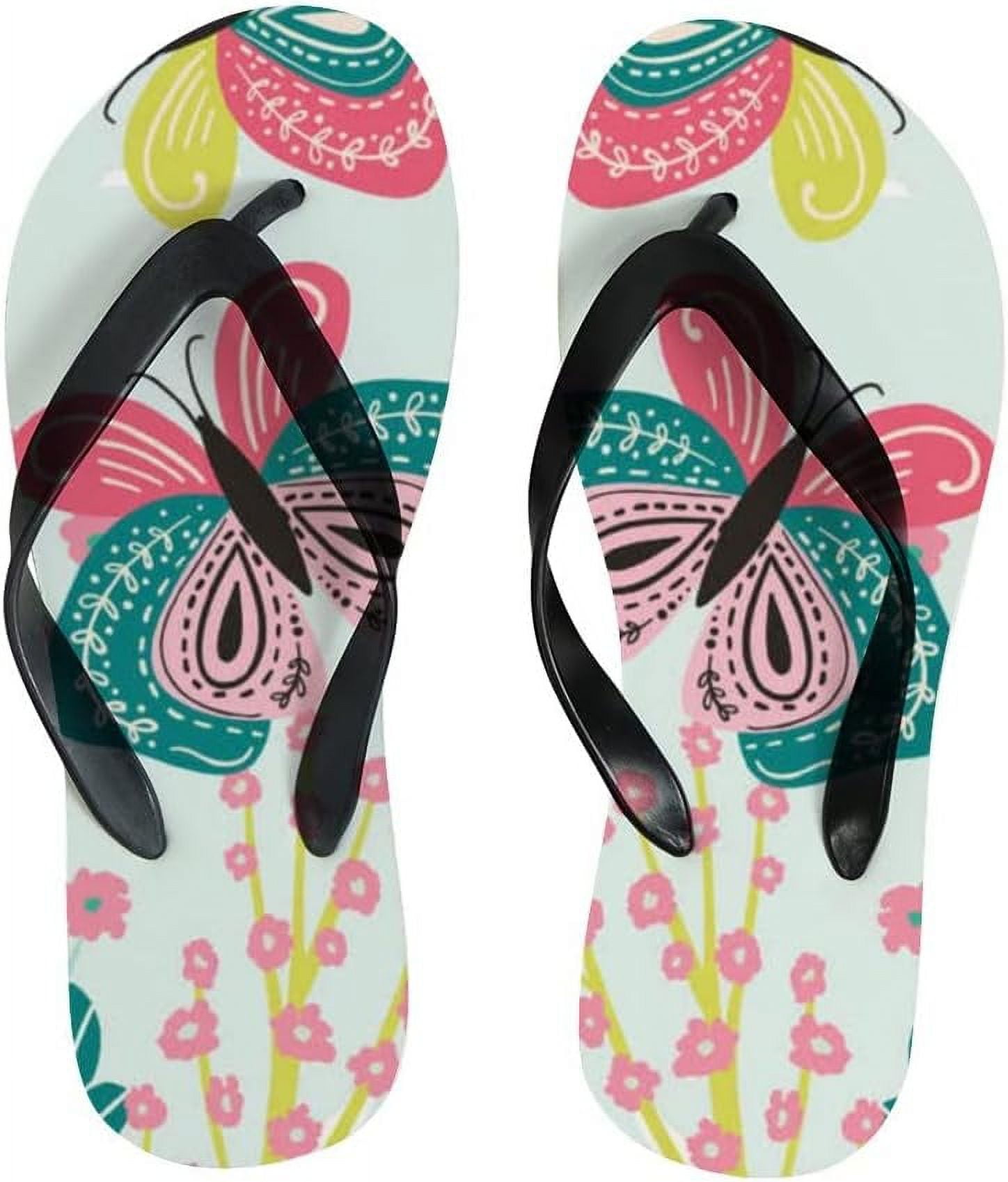 Dreamtimes Flip Flops Butterfly Floral Flowers Spring Summer Thong Slip ...
