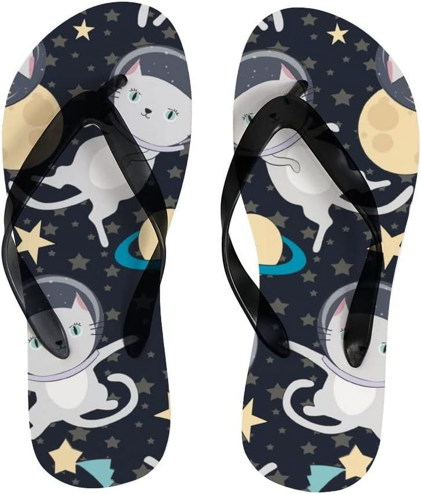 Dreamtimes Flip Flops Cute Cat Animal Cartoon Space Galaxy Stars Slippers Sandals for Women Men ...