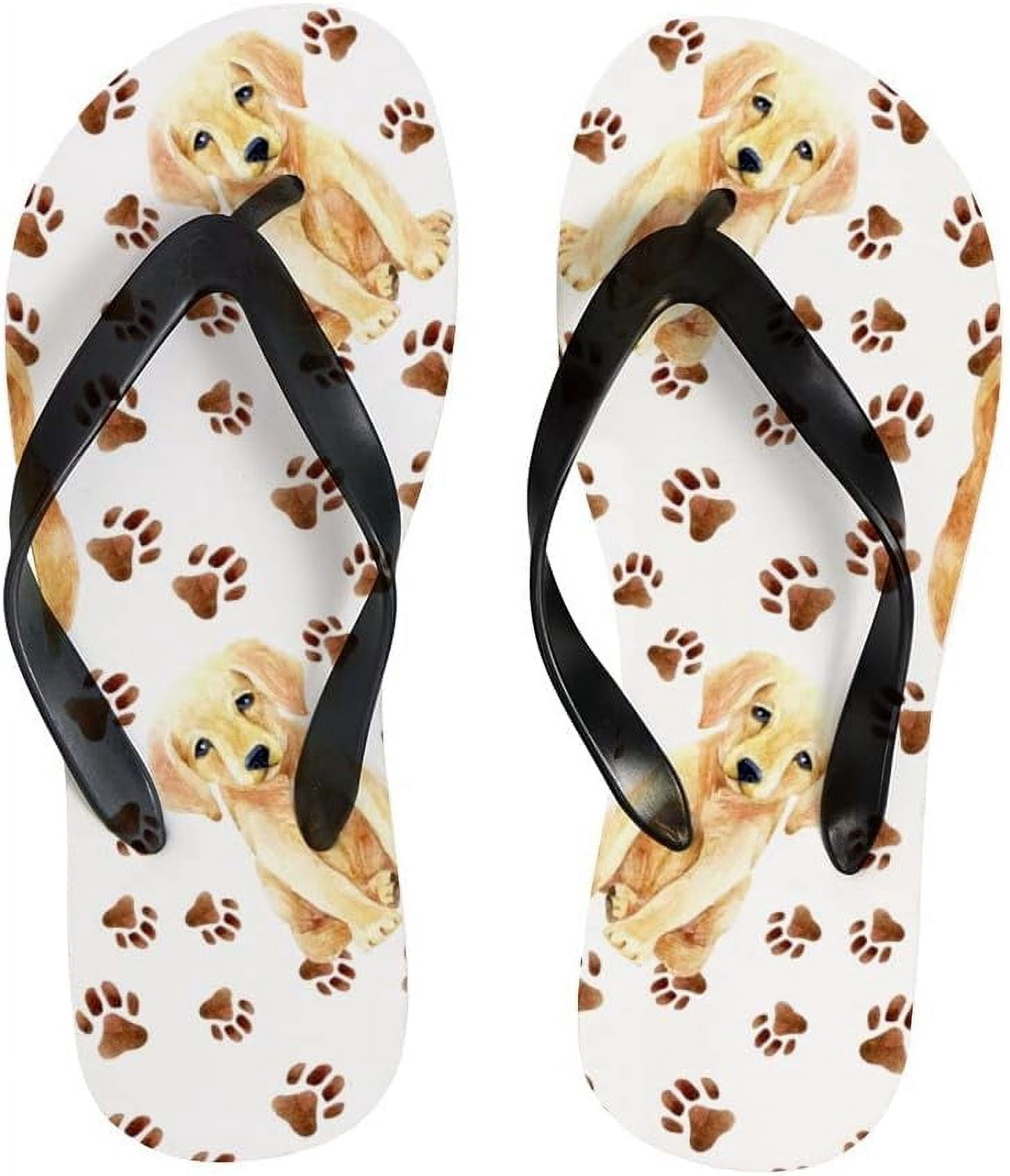 Dreamtimes Flip Flops Cute Dog Puppy Paw Prints Thong Slip On Slippers ...
