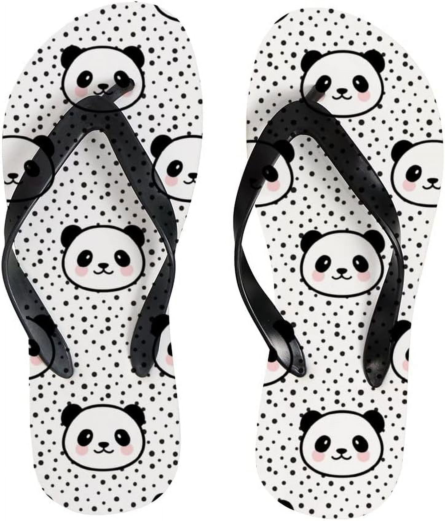 Dreamtimes Flip Flops Cute Pandas Animal Black White Slippers Sandals ...
