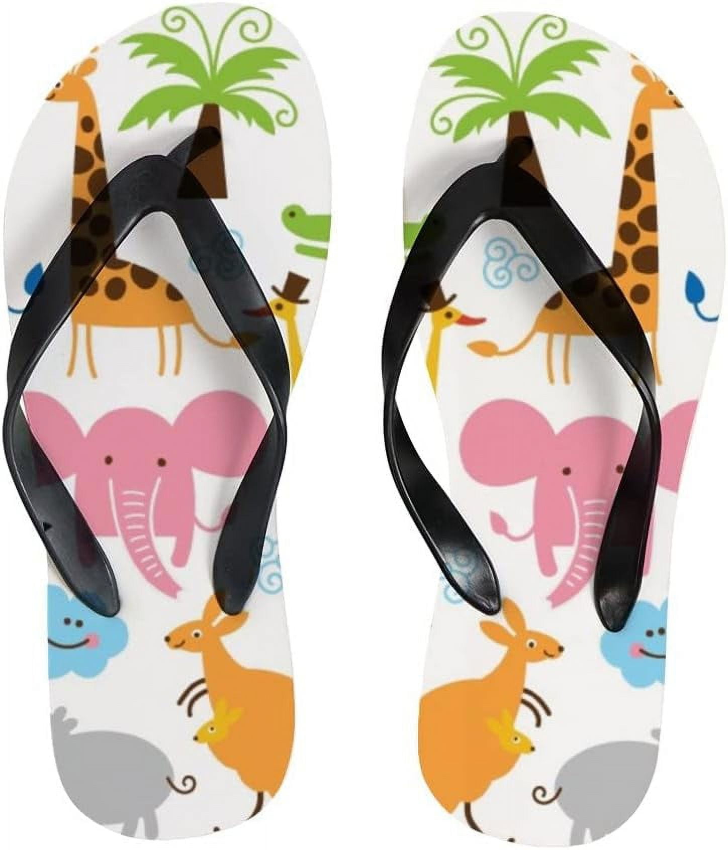 Dreamtimes Flip Flops Cute Tropical Animal World Giraffe Elephant ...