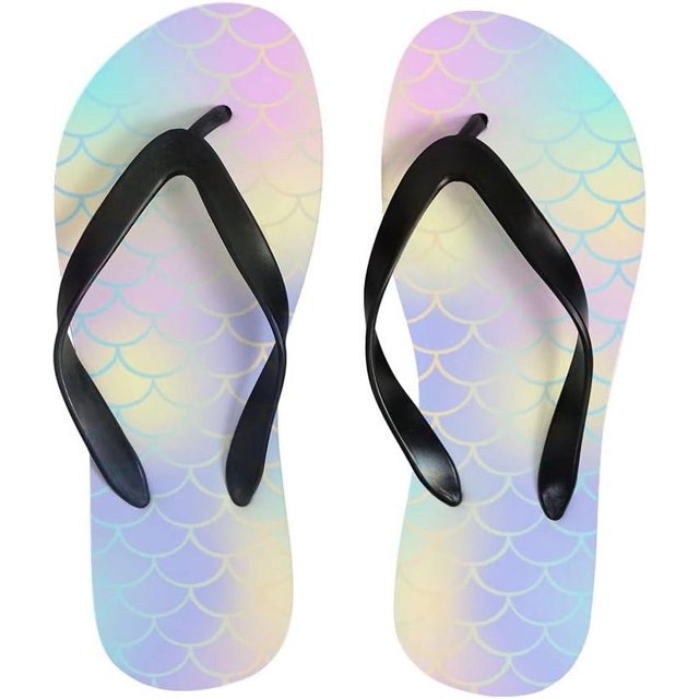 Dreamtimes Flip Flops Mermaid Scale Tail Rainbow Ocean Sea Moire Thong ...