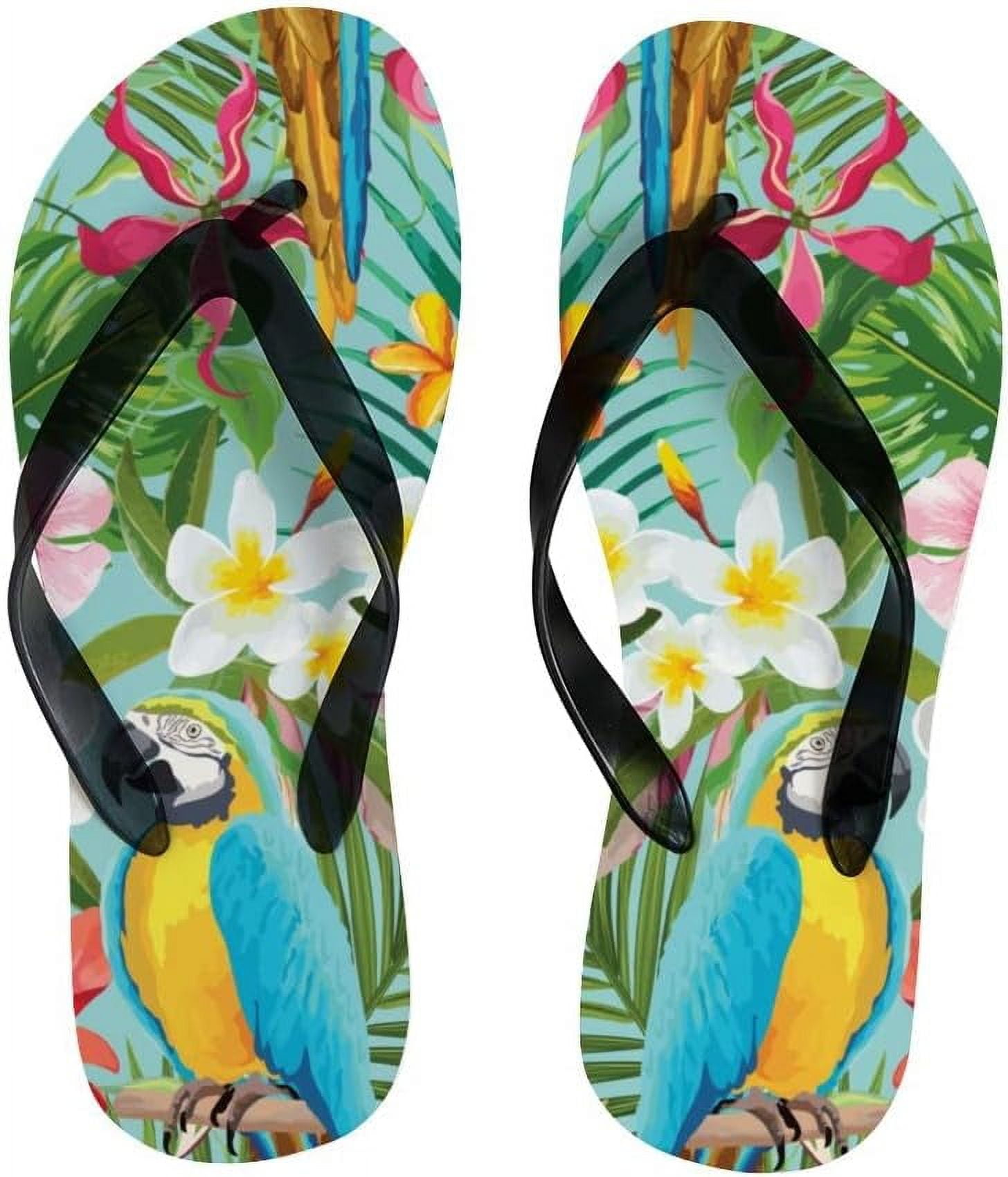 Dreamtimes Flip Flops Parrot Birds Tropical Palm Leaves Slippers ...