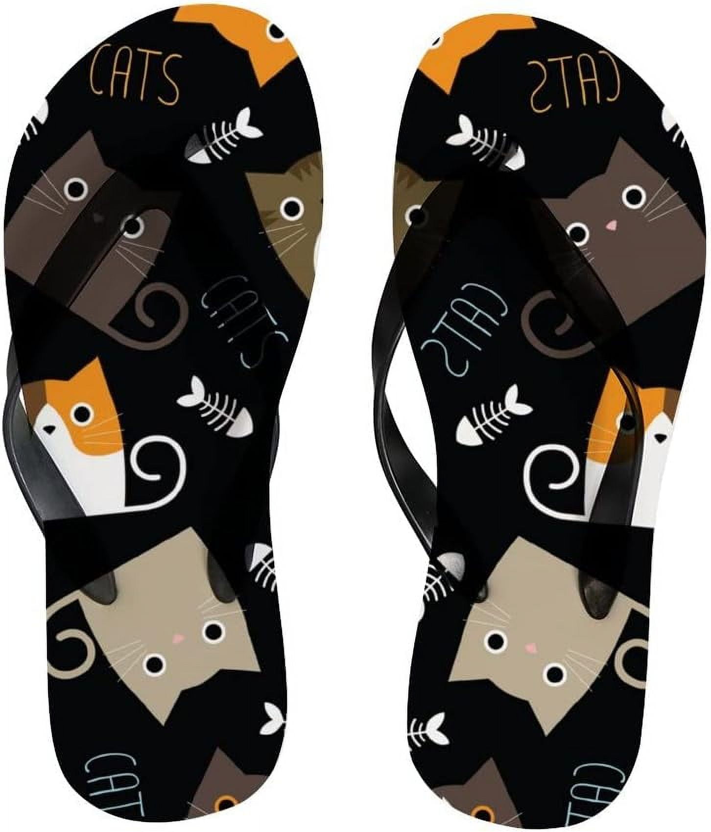 Dreamtimes Flip Flops Slippers Cute Cat Animal Cartoon Black for Women ...