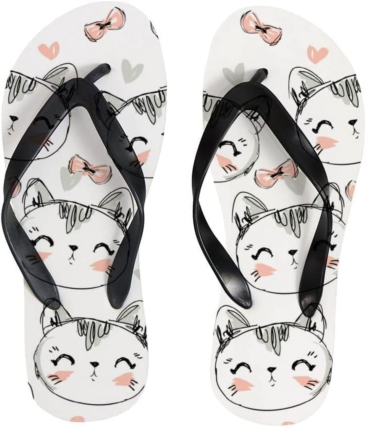 Dreamtimes Flip Flops Slippers Cute Cat Animal Cartoon White Sandals ...