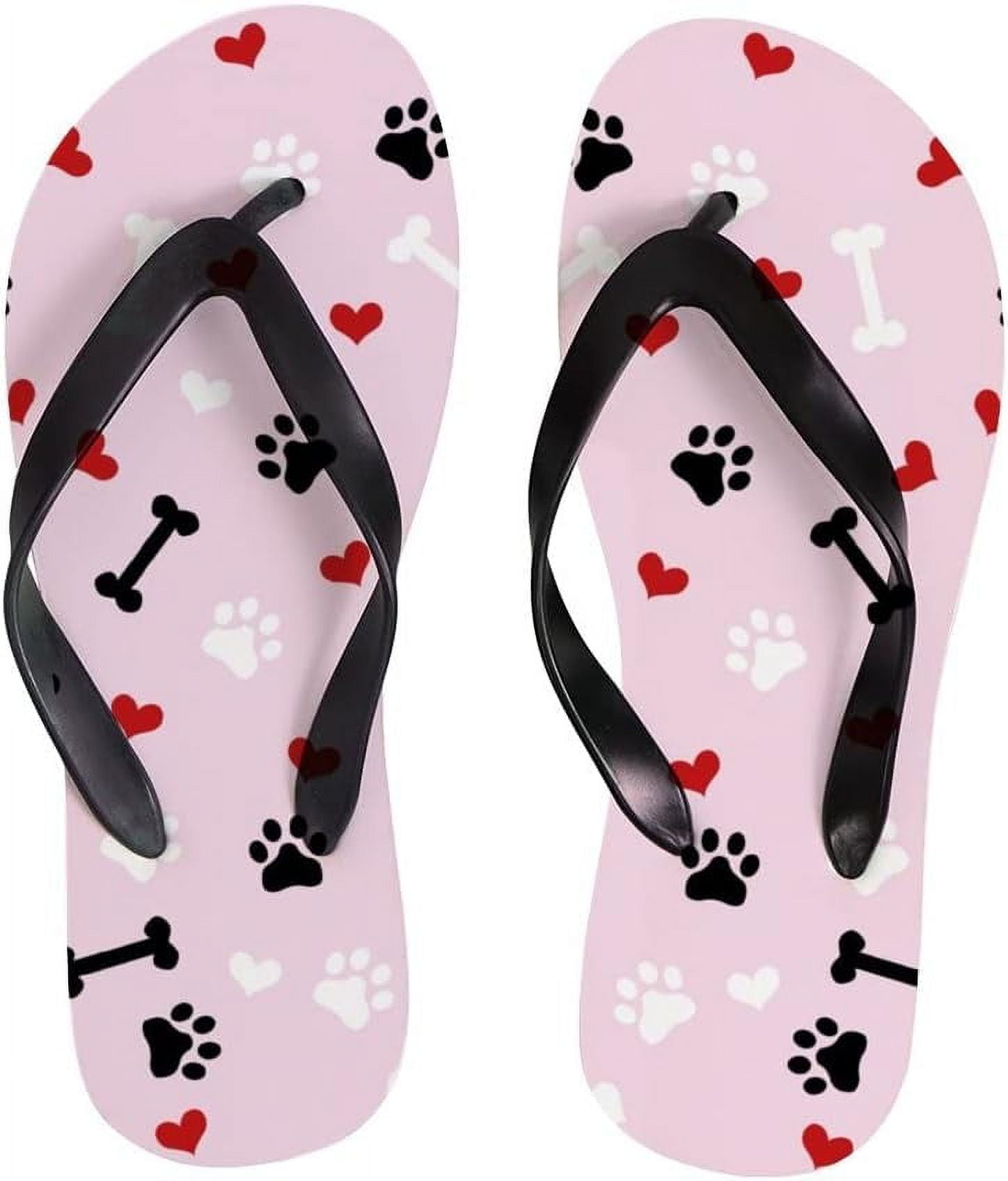 Dreamtimes Flip Flops Slippers Cute Cat Dog Footprint Puppy Paw Pink ...