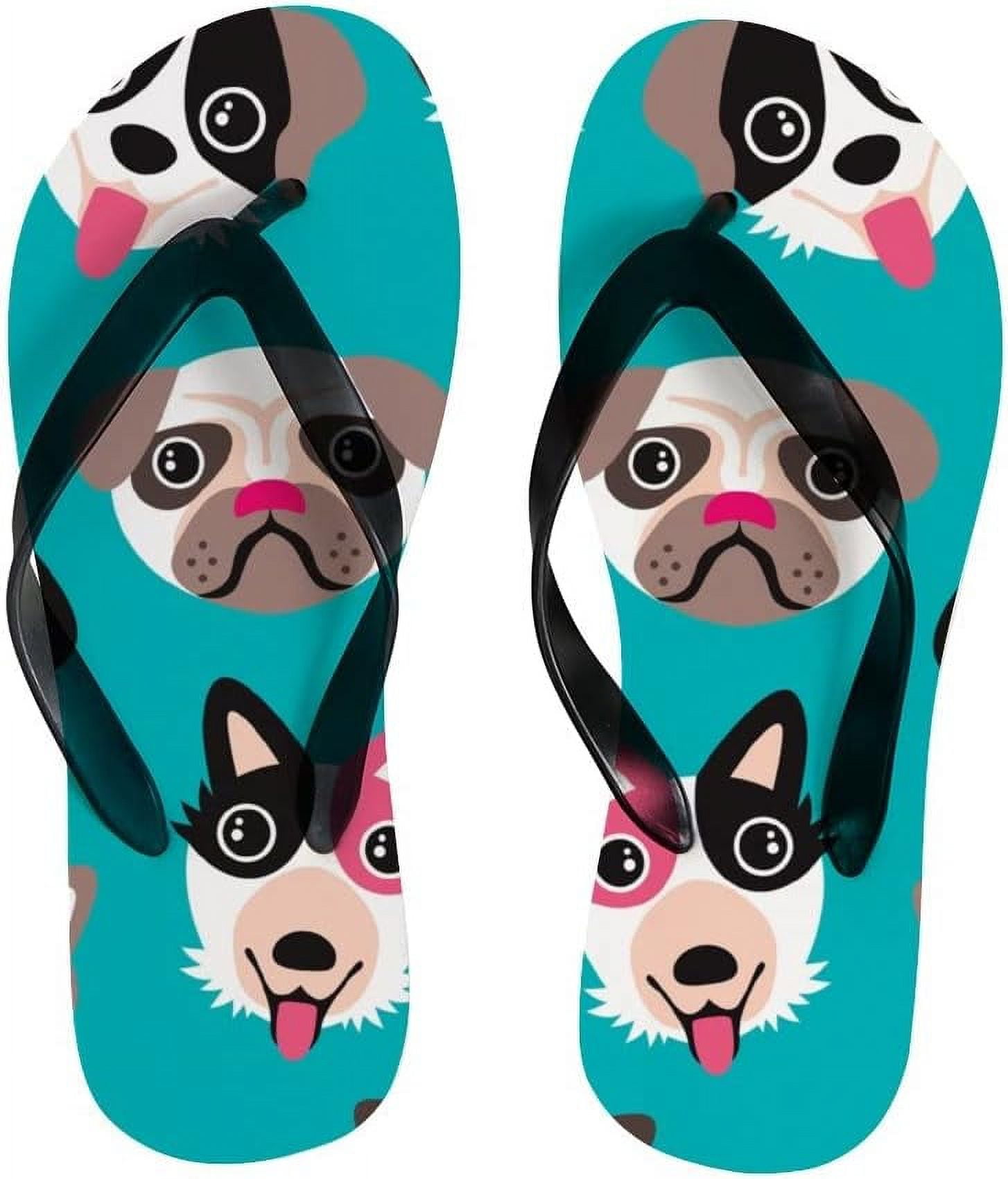 Dreamtimes Flip Flops Slippers Cute Dog Puppy Animal Green for Women ...