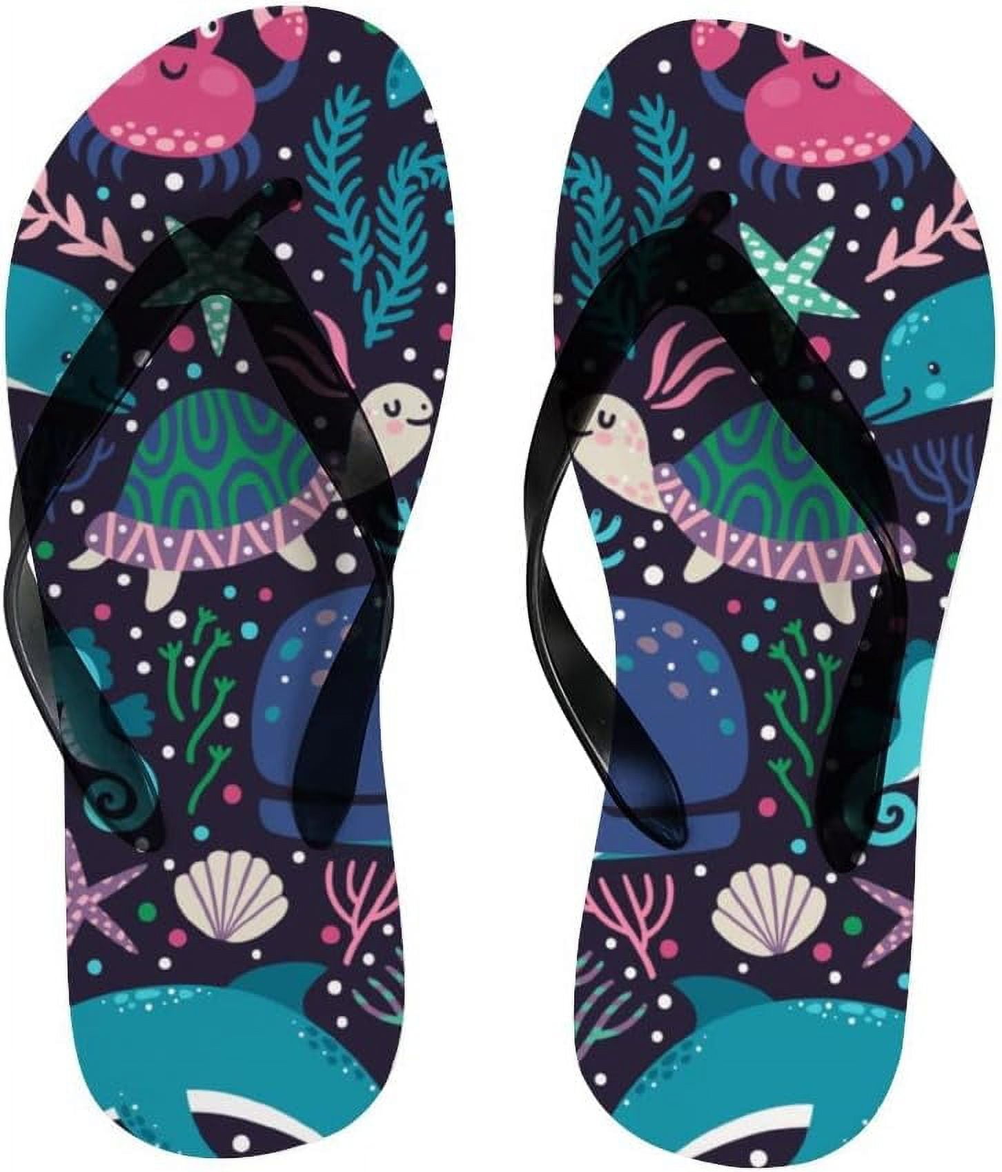 Dreamtimes Flip Flops Slippers Dolphin Jellyfish Ocean Sea for Women ...