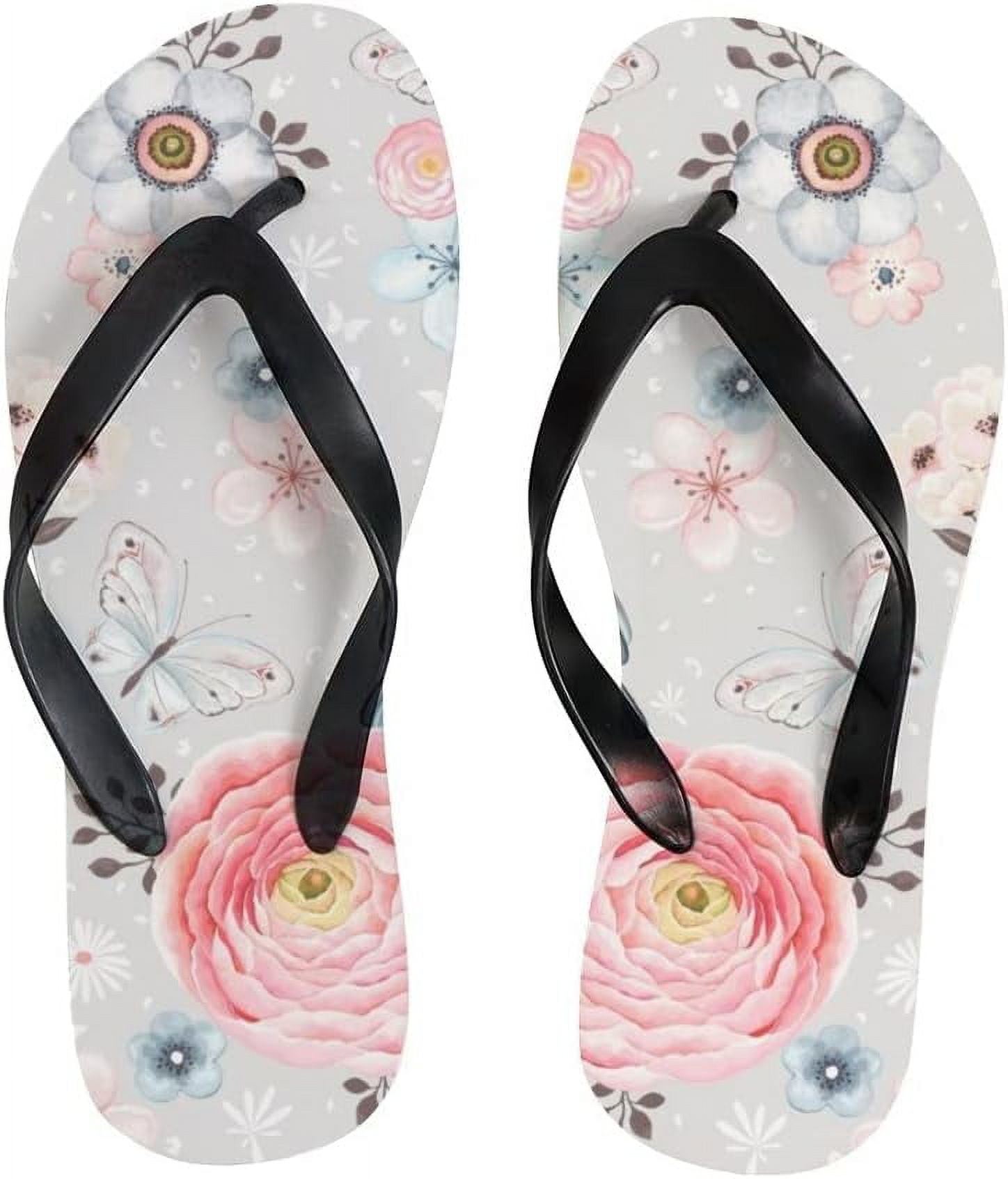 Dreamtimes Flip Flops Slippers Floral Birds Grey Butterfly Sandals for ...