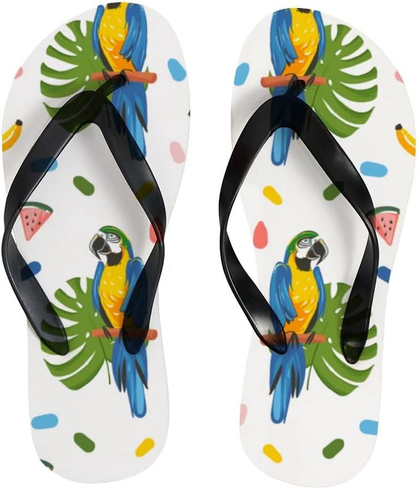 Dreamtimes Flip Flops Slippers Tropical Birds Colorful Leaves Floral ...
