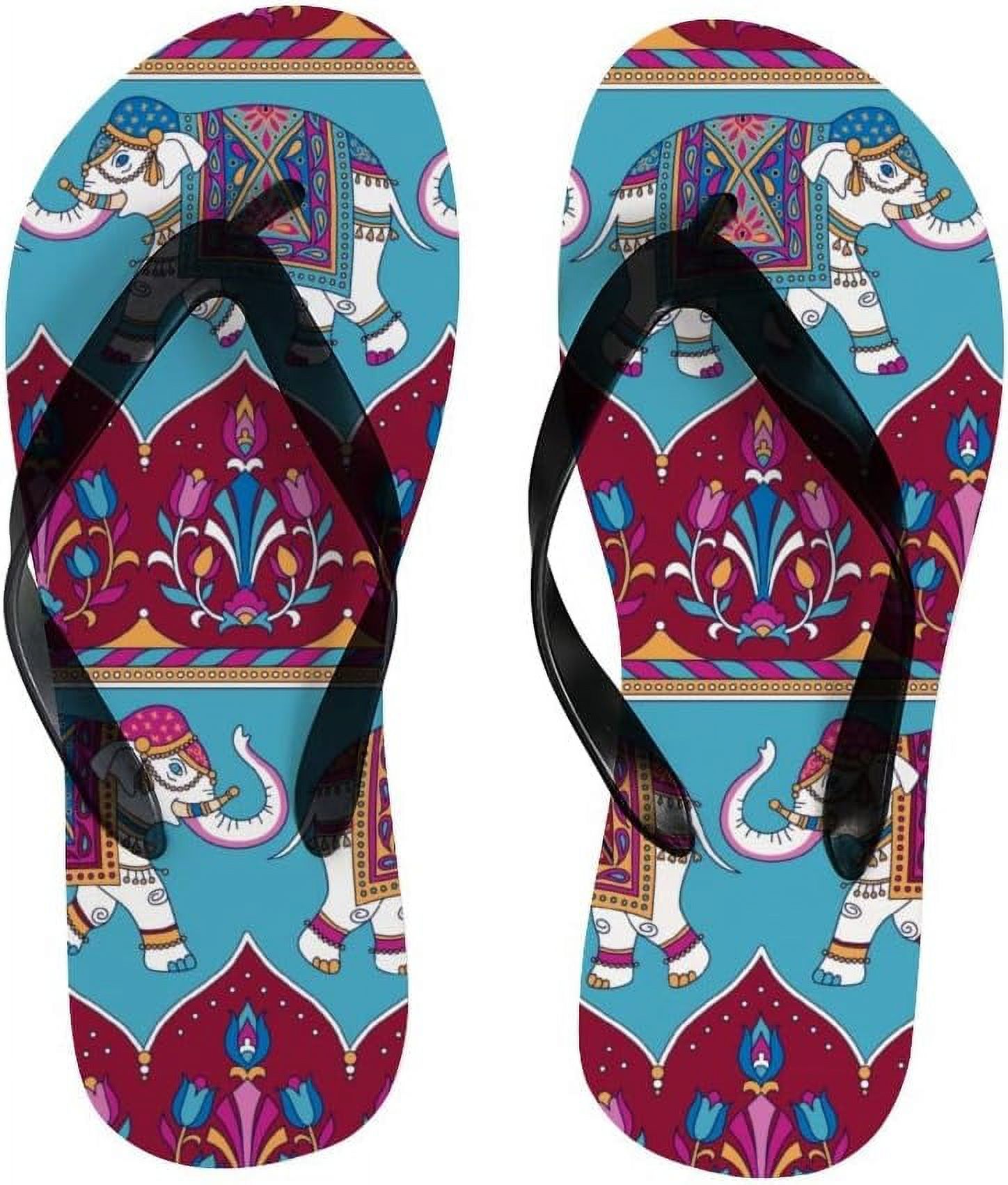 Dreamtimes Flip Flops Slippers Vintage Bohemian Indian Elephant Lotus ...