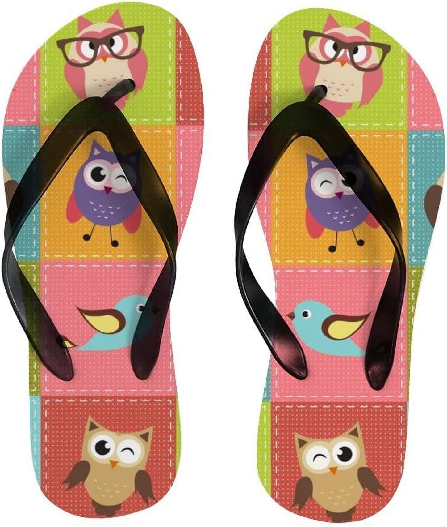 Dreamtimes Flip Flops Slippers Vintage Cute Owls Patchwork Plaid Tartan ...