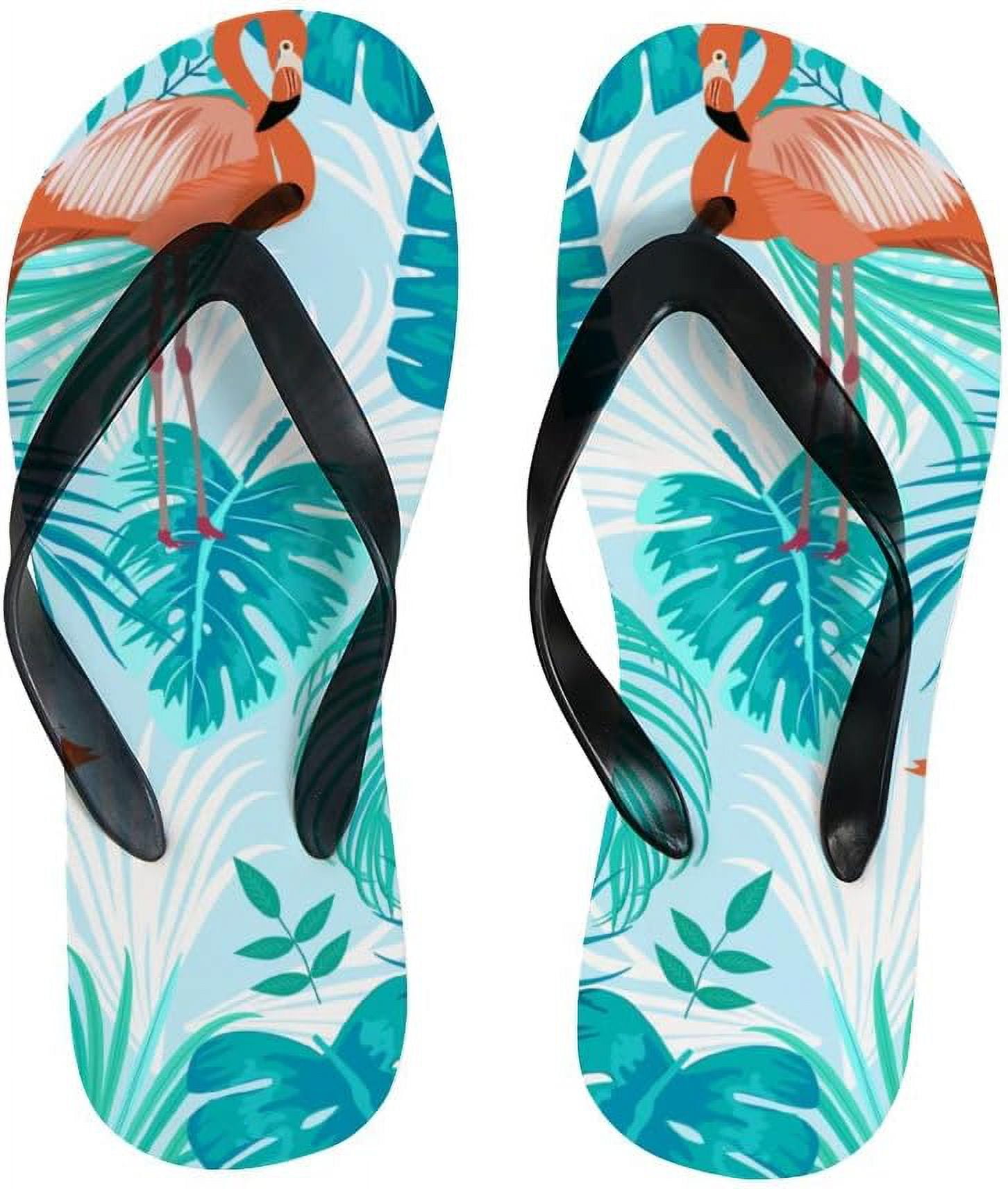 Dreamtimes Flip Flops Tropical Flamingo Bird Palm Leaves Jungle Thong ...