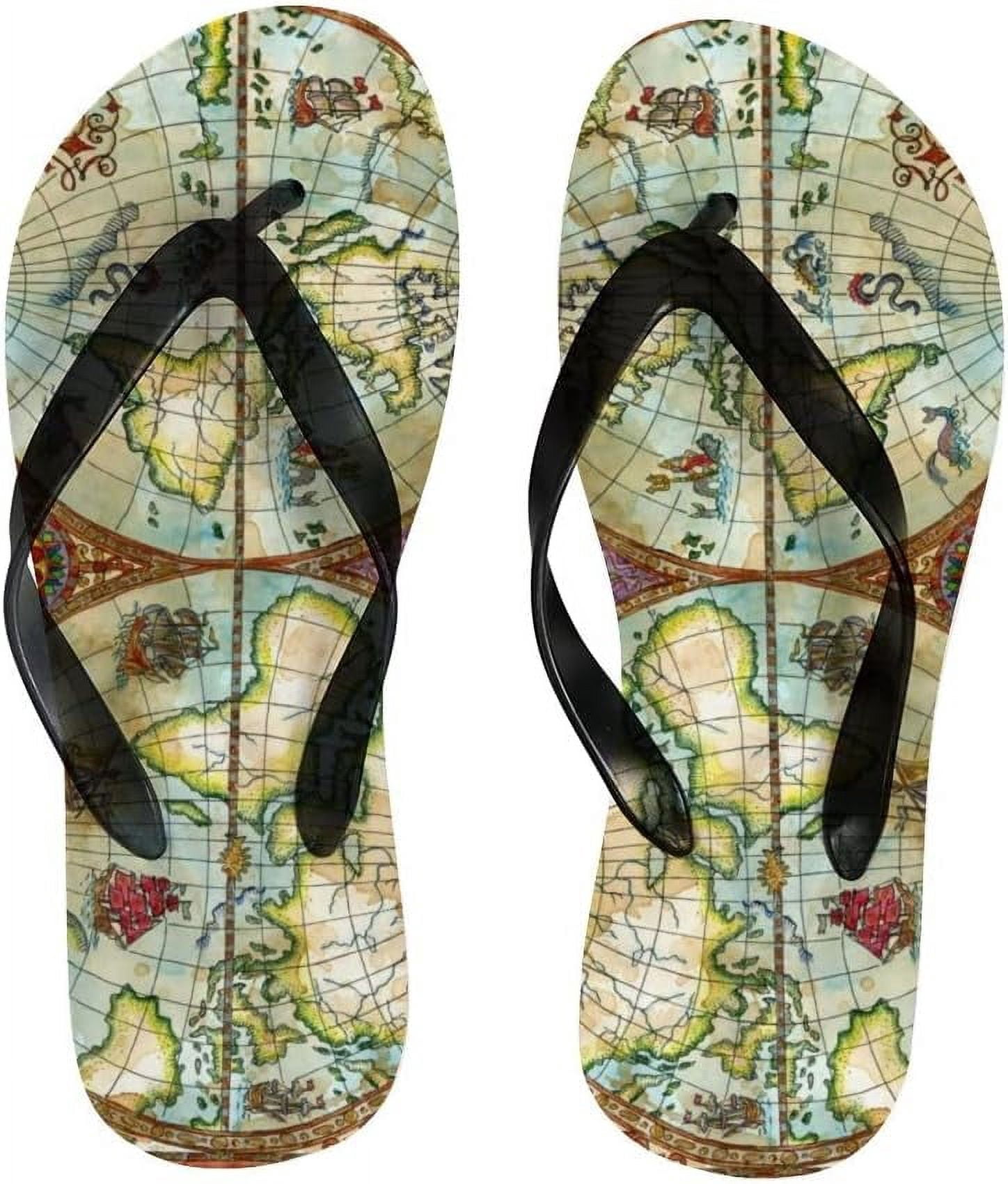 Dreamtimes Flip Flops Vintage World Map Thong Slip On Slippers Beach ...