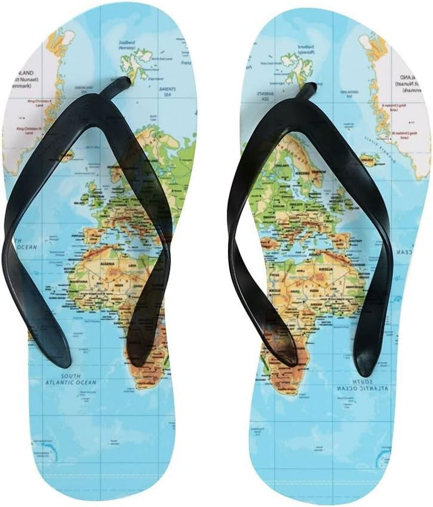 Dreamtimes Flip Flops World Map Thong Slip On Slippers Beach Summer ...
