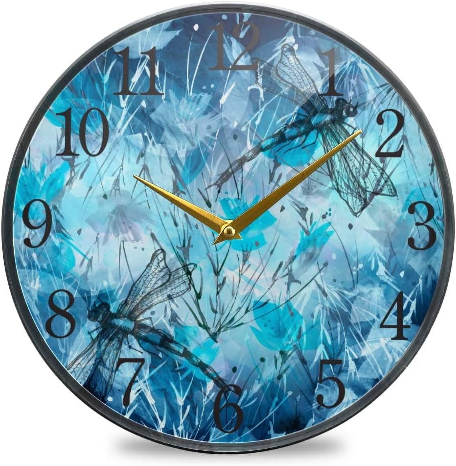 Dreamtimes Floral and Dragonfly Pattern Wall Clock Silent Non Ticking ...