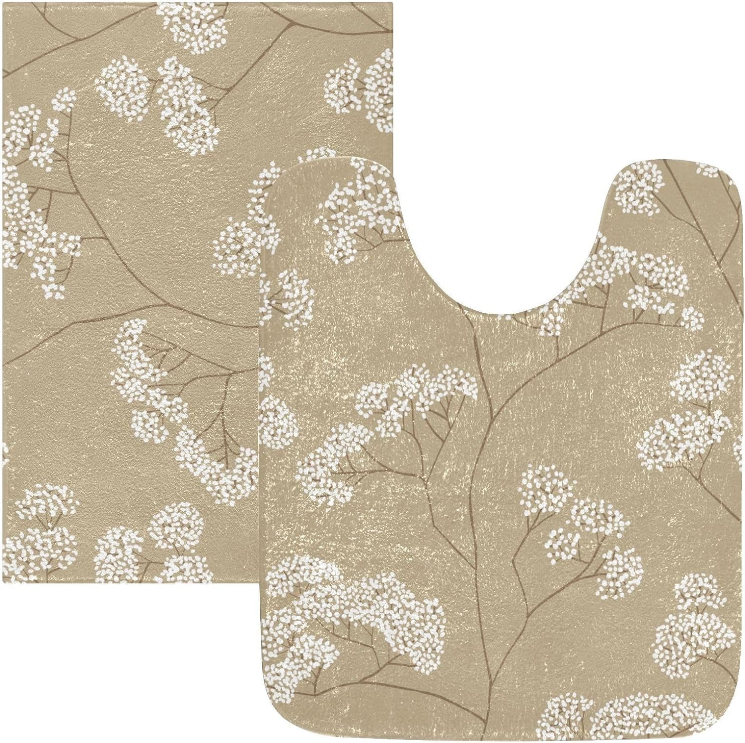 Dreamtimes Flower Beige Bathroom Rug Set 2PCS Ultra Soft Bath Rugs, Non ...
