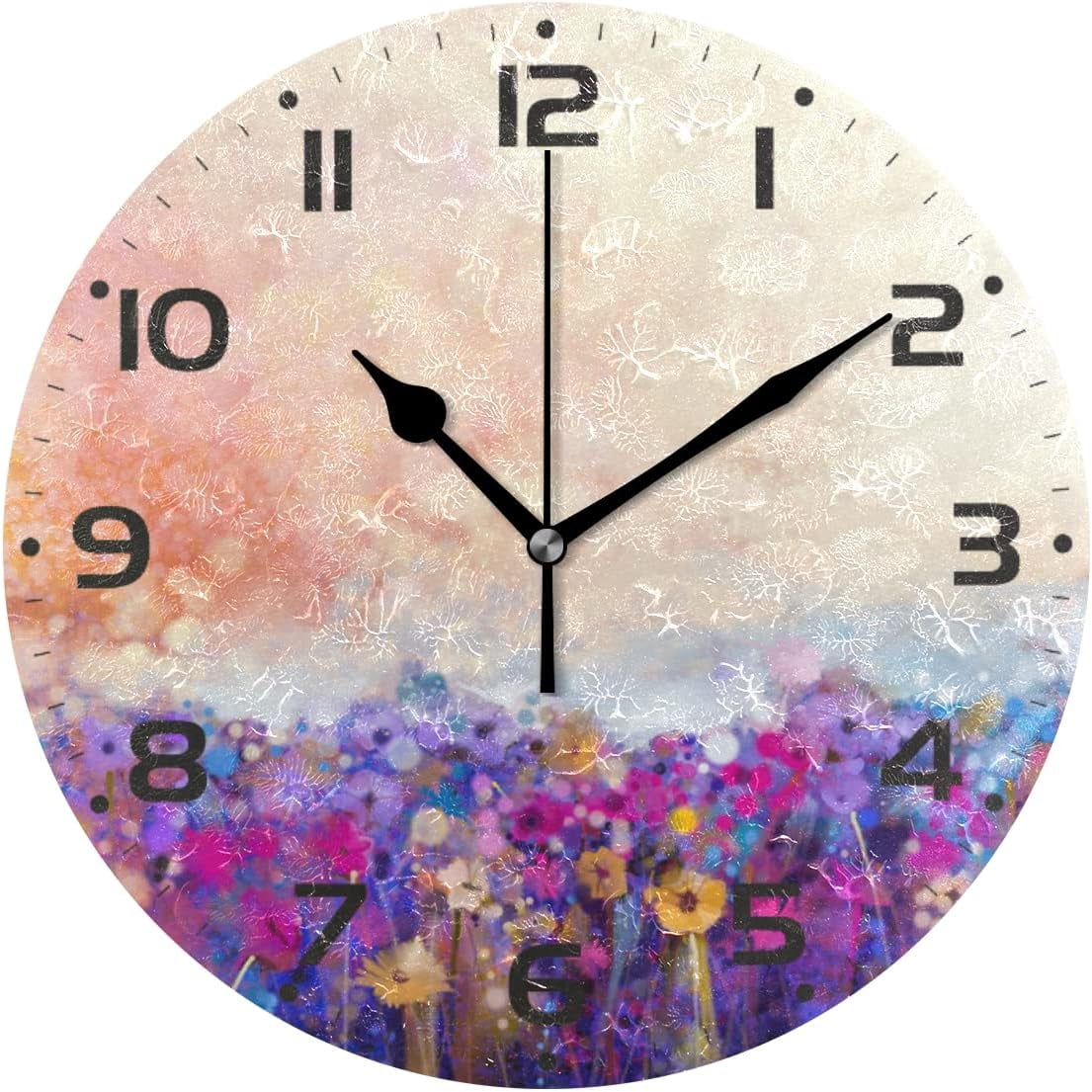 Dreamtimes Flower Bush Wall Clock, 10 Inch Silent Non Ticking Round ...