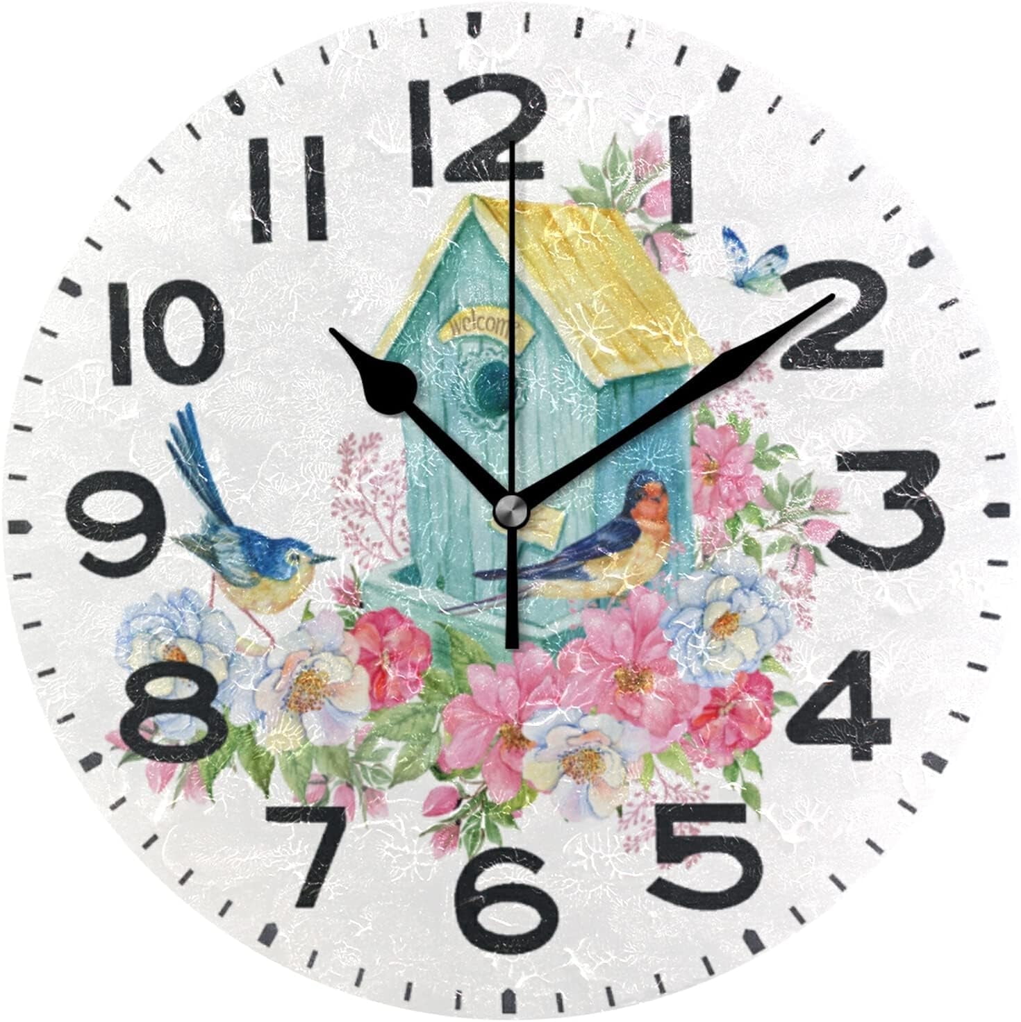 Dreamtimes Flowers Bird House Couple Bird Butterfly Round Wall Clock ...