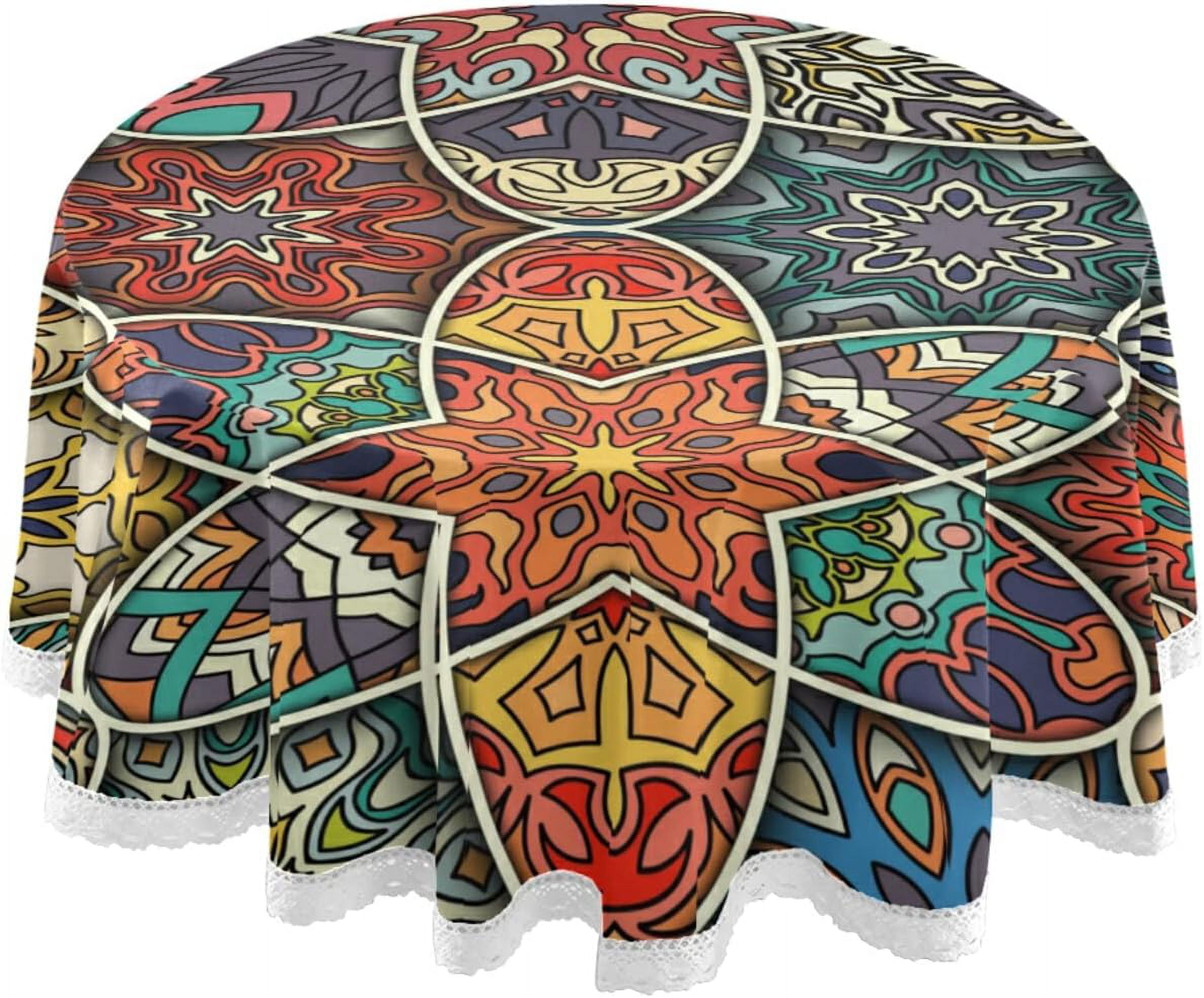 Dreamtimes Flowers and Mandala Round Tablecloth 60", Table Cover Water ...