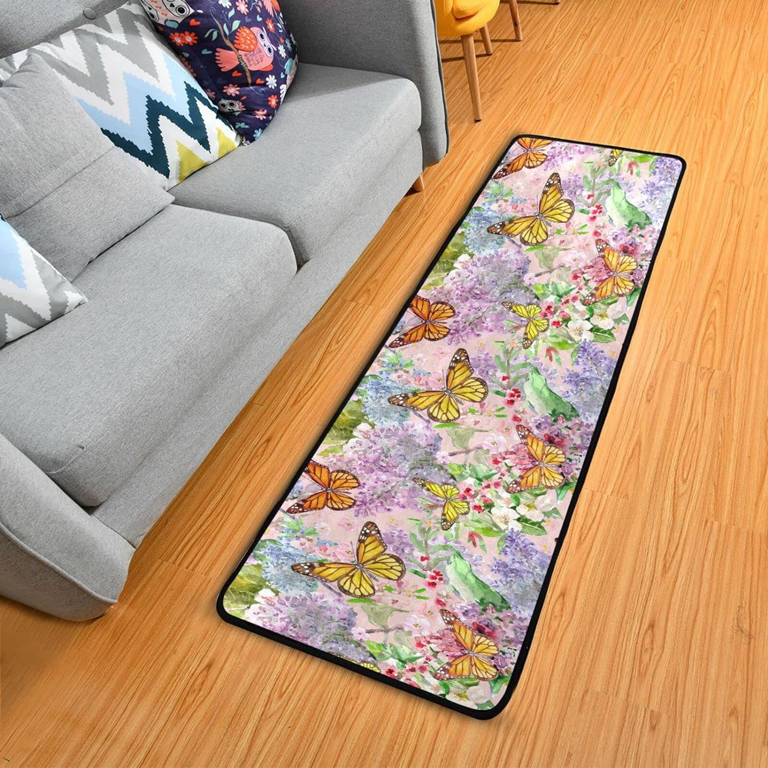 Dreamtimes Flowers Purple Butterflies Hallway Runner Rug 2'x6' Kitchen ...