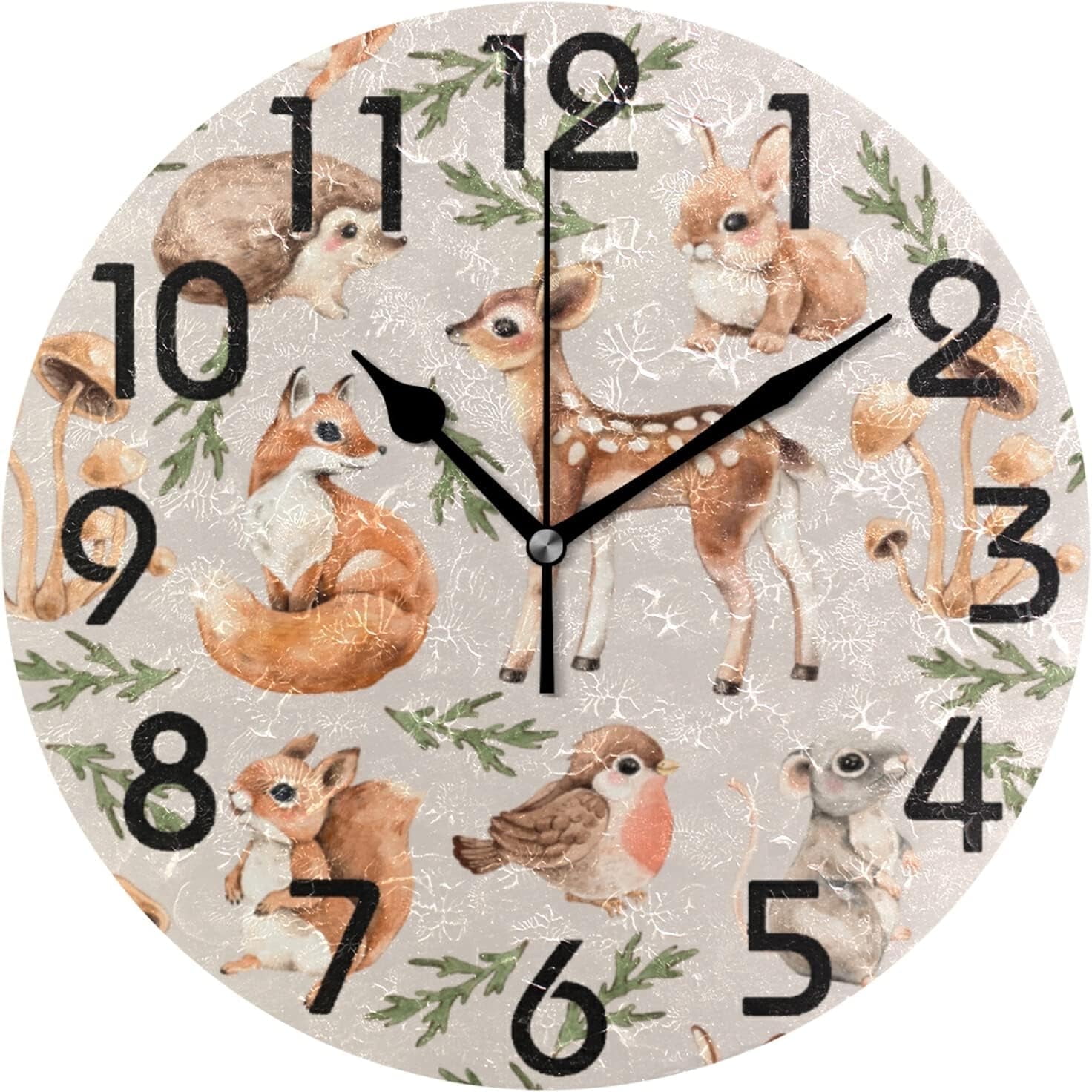 Dreamtimes Forest Squirrel Fawn Hedgehog Mushrooms Round Wall Clock, 10 ...