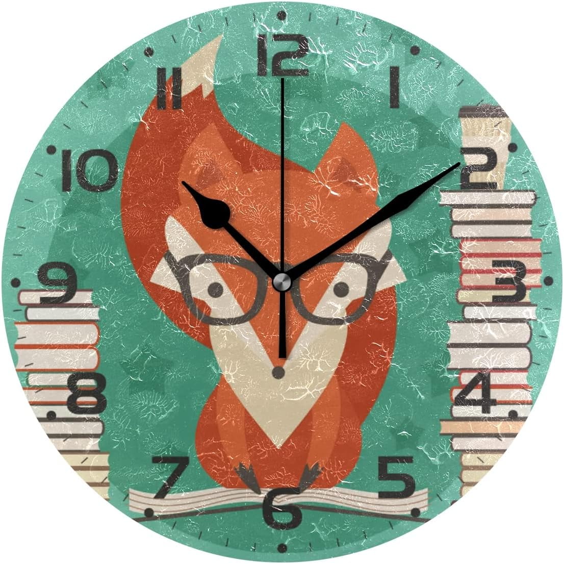 Dreamtimes Fox Reading Book Wall Clock, 10 Inch Silent Non Ticking ...
