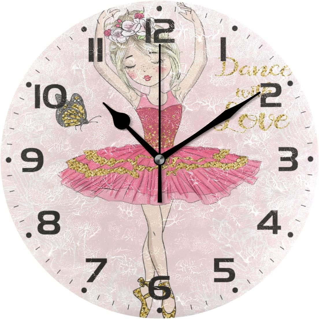 Dreamtimes Freckled Ballet Girl Wall Clock, 10 Inch Silent Non Ticking ...