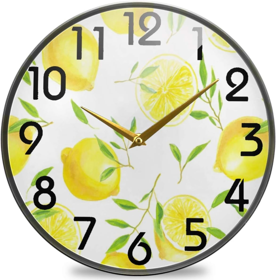 Dreamtimes Fresh Lemons and Leaves Round Wall Clock, 12 Inch Silent ...