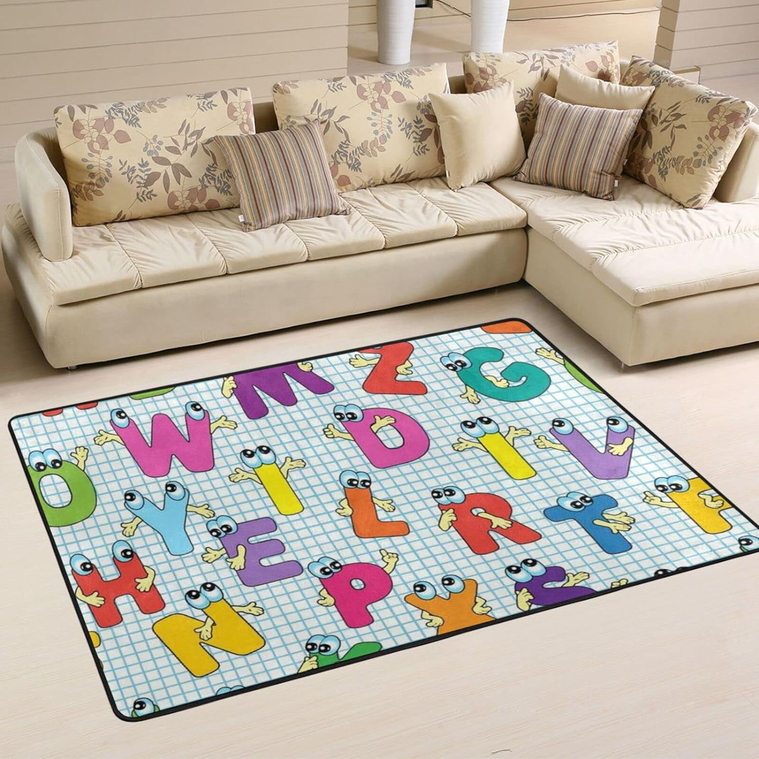 Dreamtimes Funny Alphabet Letters Area Rug 72 x48in Childish Cartoon ...