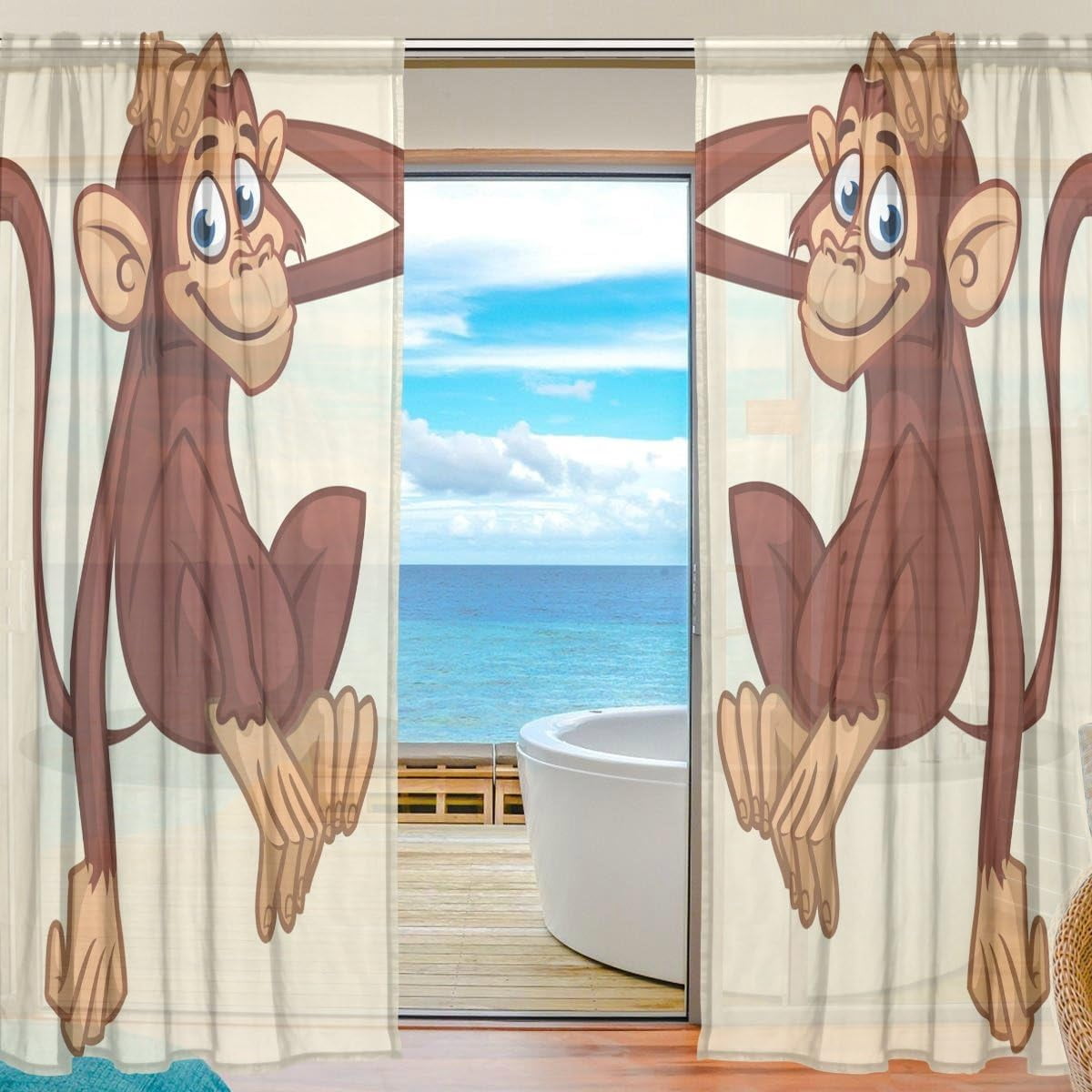 Dreamtimes Funny Monkey W55 x L78 Inches Sheer Gauze Door Window ...