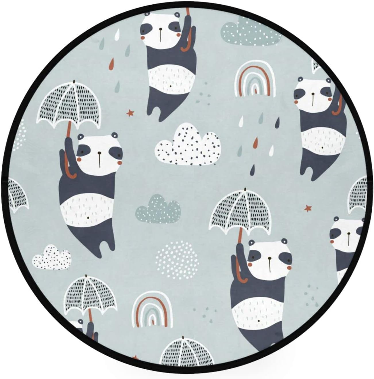 Dreamtimes Funny Panda with Umbrella Rainbow and Rain Round Area Rug ...
