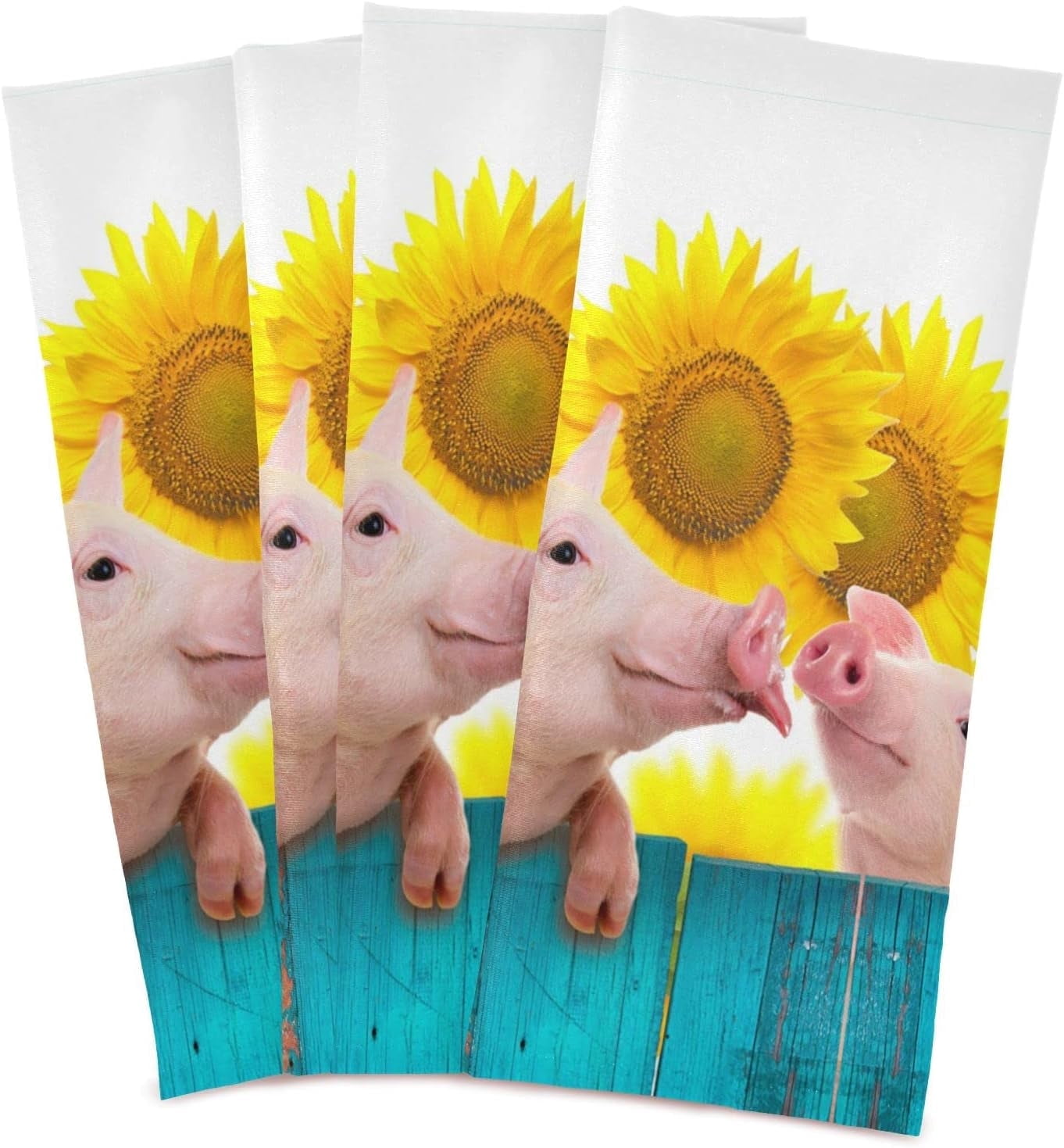 Dreamtimes Funny Pig and Sunflowers Kitchen Towels Set of 4 Dishcloths ...