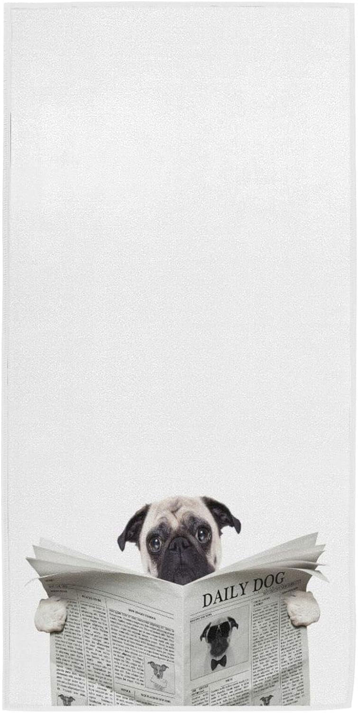 Dreamtimes Funny Pug Dog Reading Newspaper Soft Absorbent Hand Towel ...