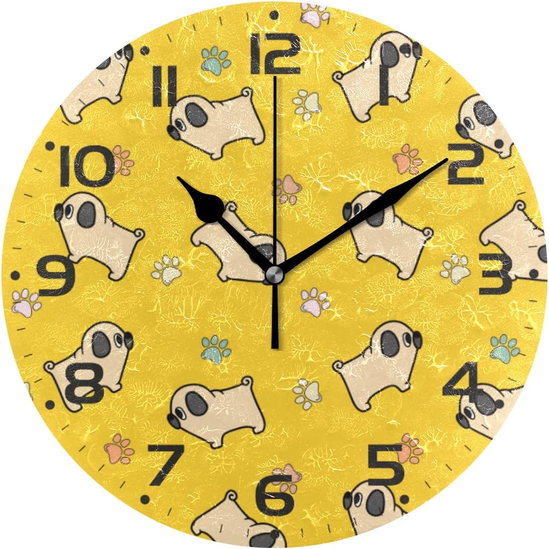 Dreamtimes Funny Pug Dog Wall Clock, 10 Inch Silent Non Ticking Round ...