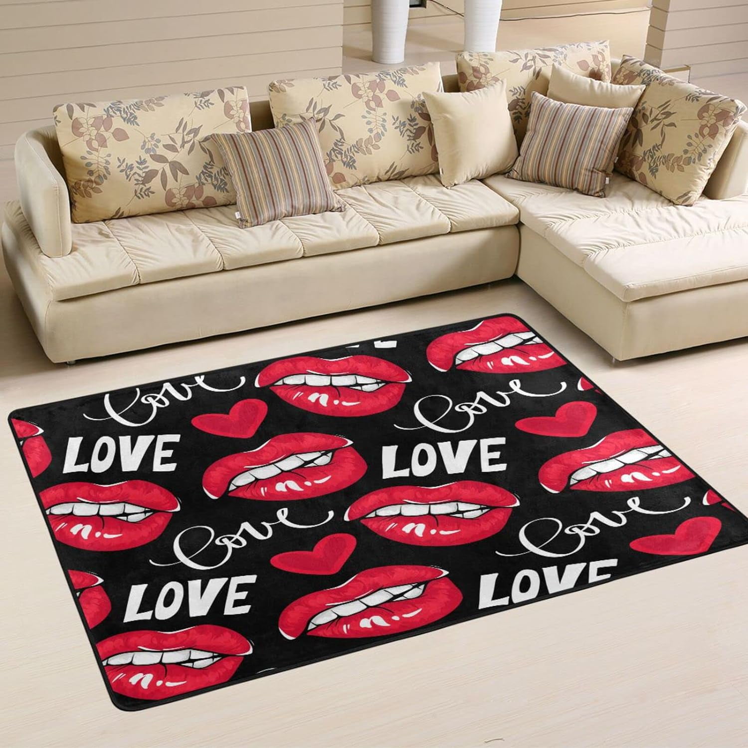 Dreamtimes Funny Red Lips Pattern Non-Slip Area Rug 36"x24", Valentine ...