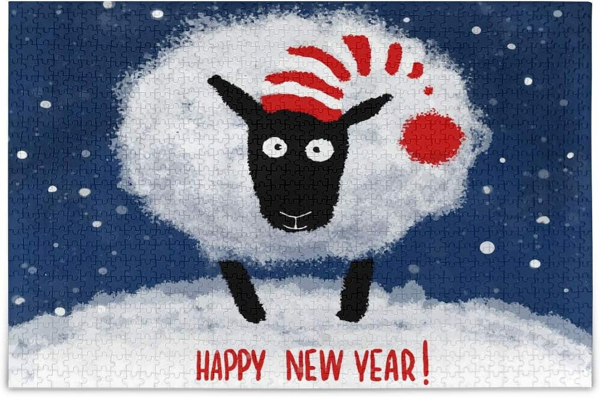 Dreamtimes Funny Sheep Snowflake Happy New Year Jigsaw Puzzles 1000 ...