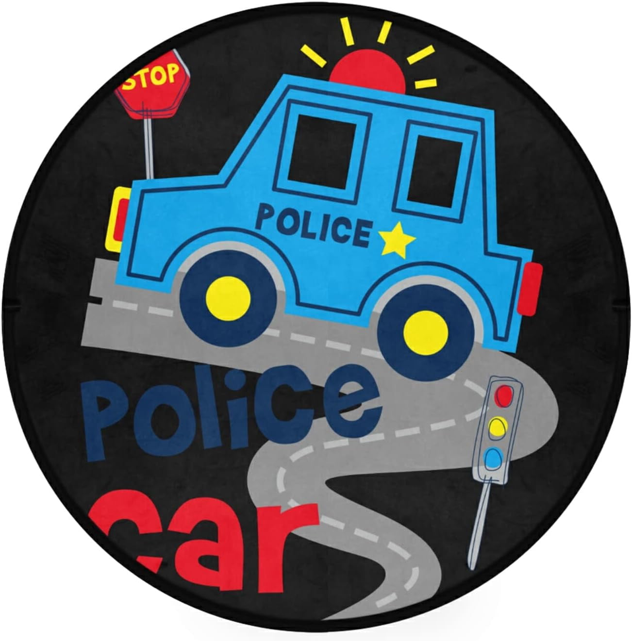 Dreamtimes Funny Vehicle Cartoon Police Car Round Area Rug 3Ft Small ...