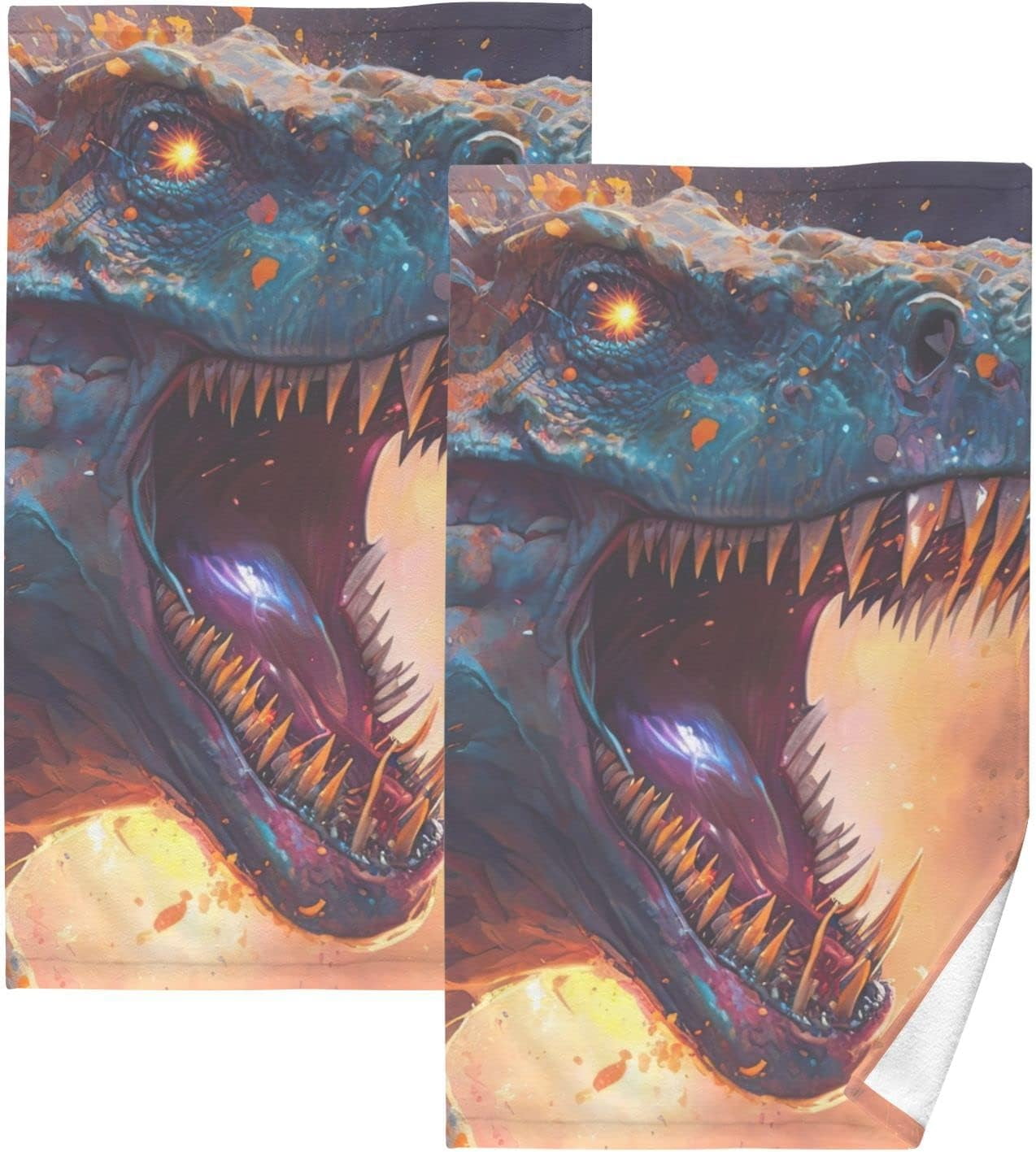 Dreamtimes Fury Dinosaur Rex Hand Towels 2 Pieces, Cotton Bath Towel ...