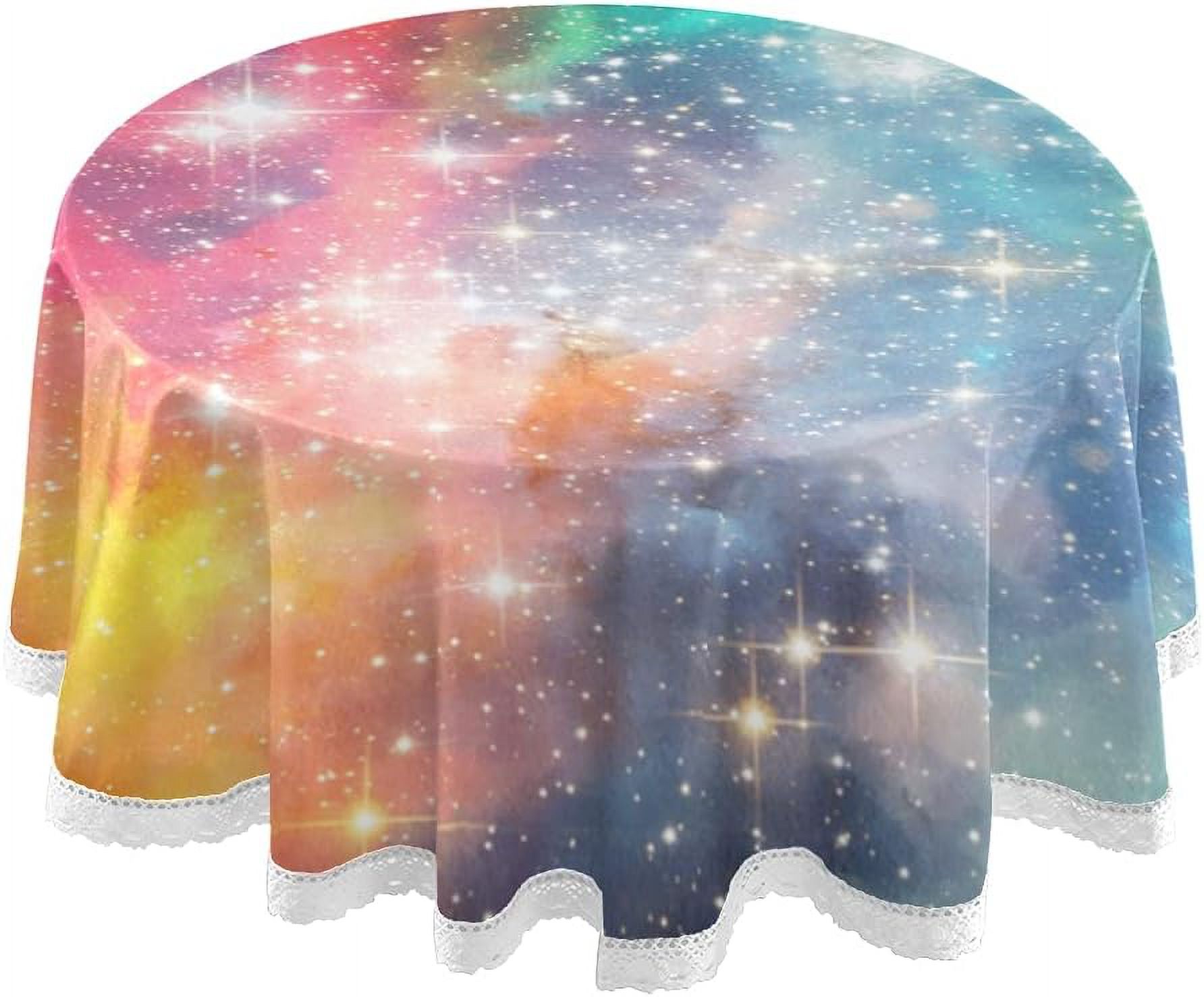 Dreamtimes Galaxy Starry Sky Round Tablecloth 60", Waterproof Stain and ...