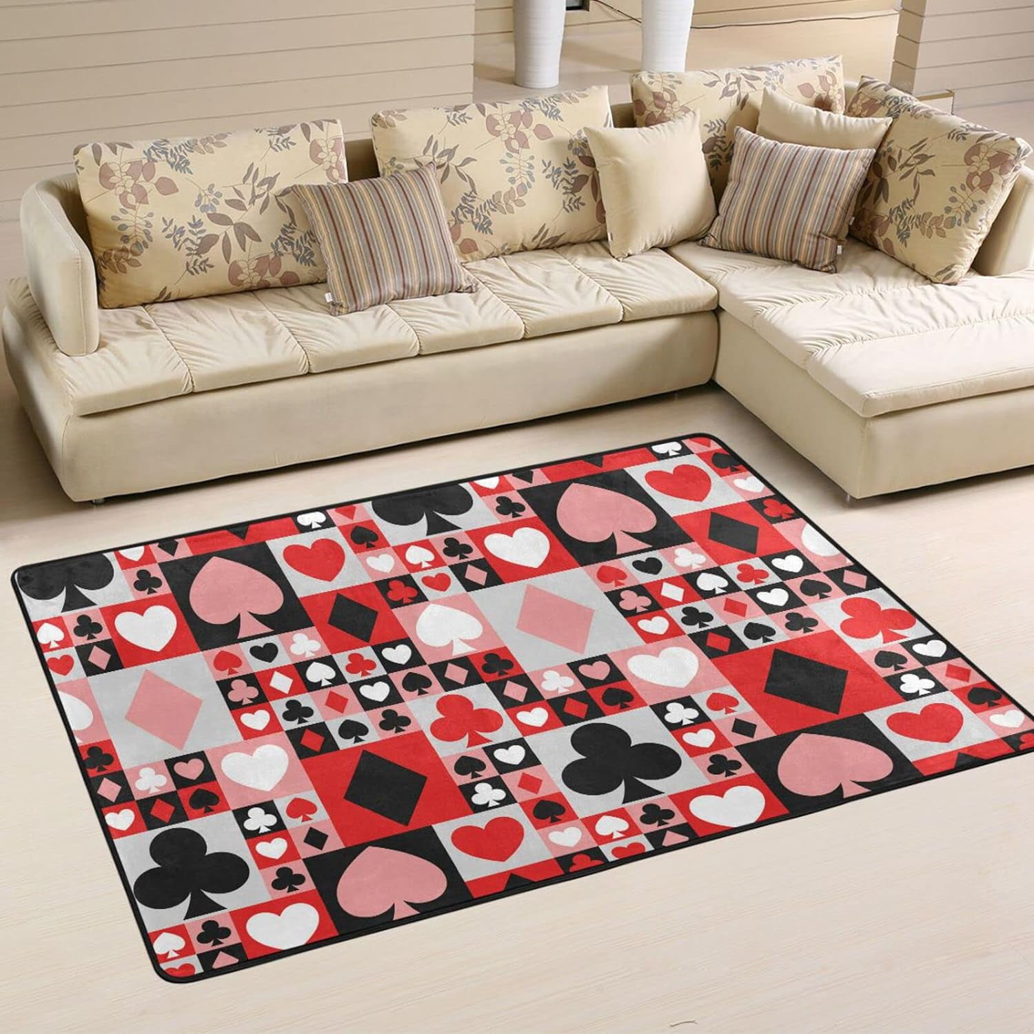 Dreamtimes Geometric Card Suits Area Rug 72x48in Poker Pattern Floor ...