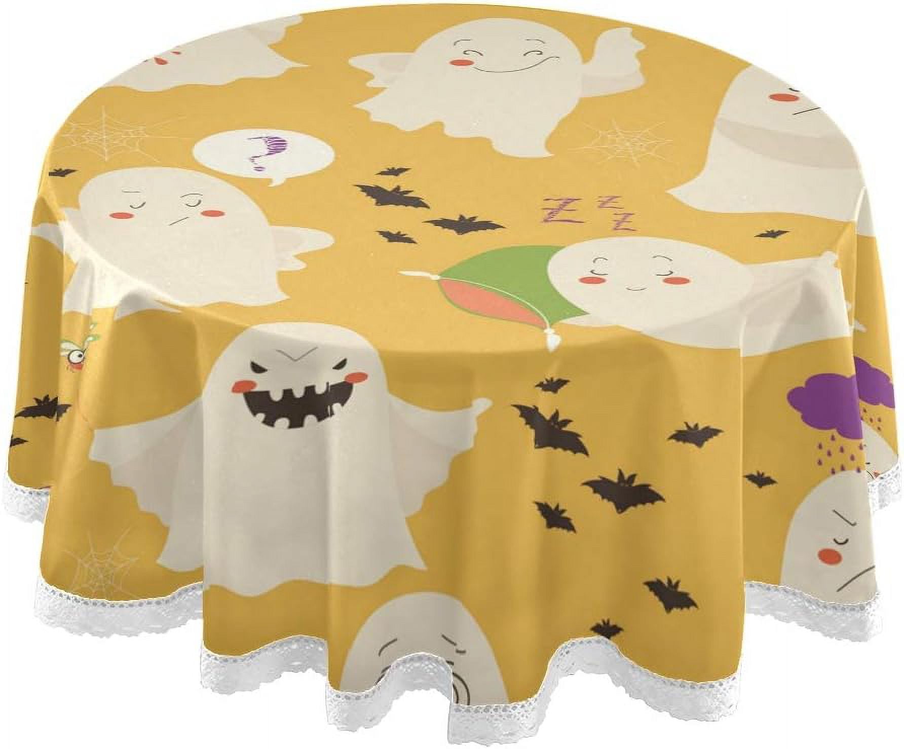 Dreamtimes Ghost Halloween Yellow Round Tablecloth 60", Waterproof ...