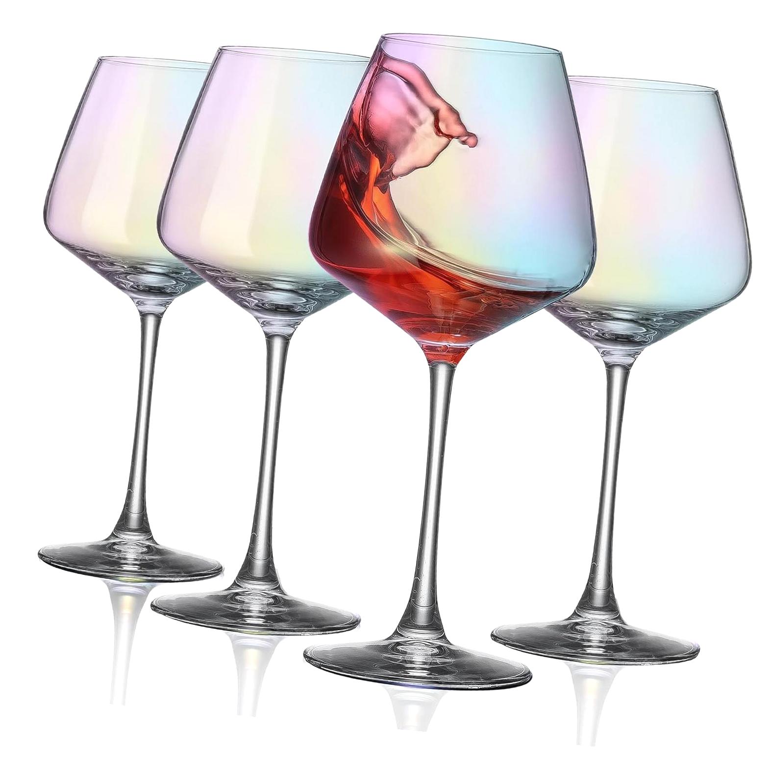 Dreamtimes Glasses Iridescent Set of 4, 15.5oz Burgundy Glasses for ...