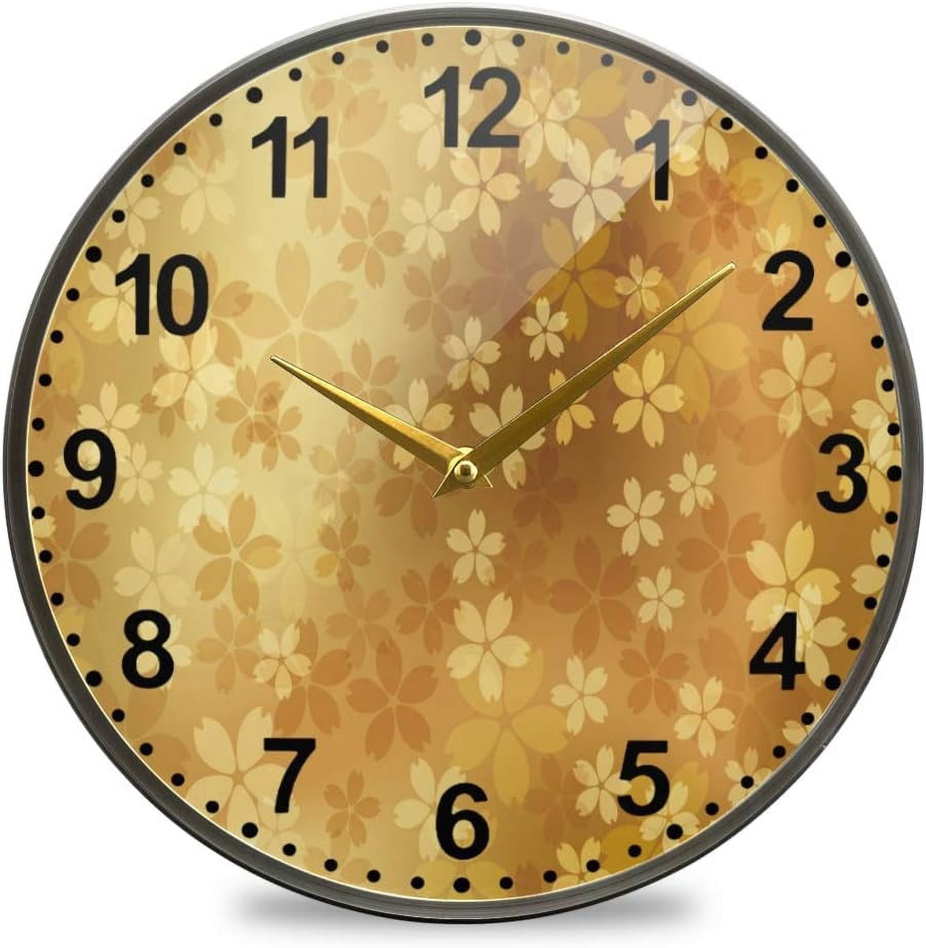 Dreamtimes Gold Cherry Blossoms Pattern Wall Clock Silent Non Ticking ...