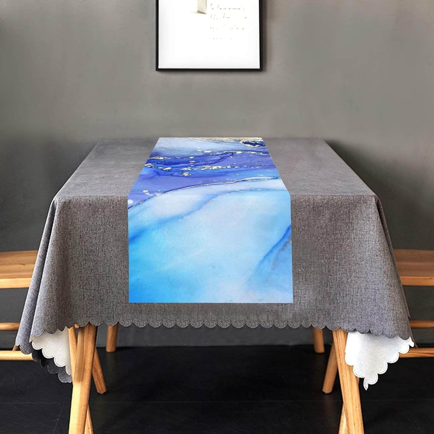 Dreamtimes Gold Marble Ink Print Table Runner 14"x108", Kitchen Dining ...