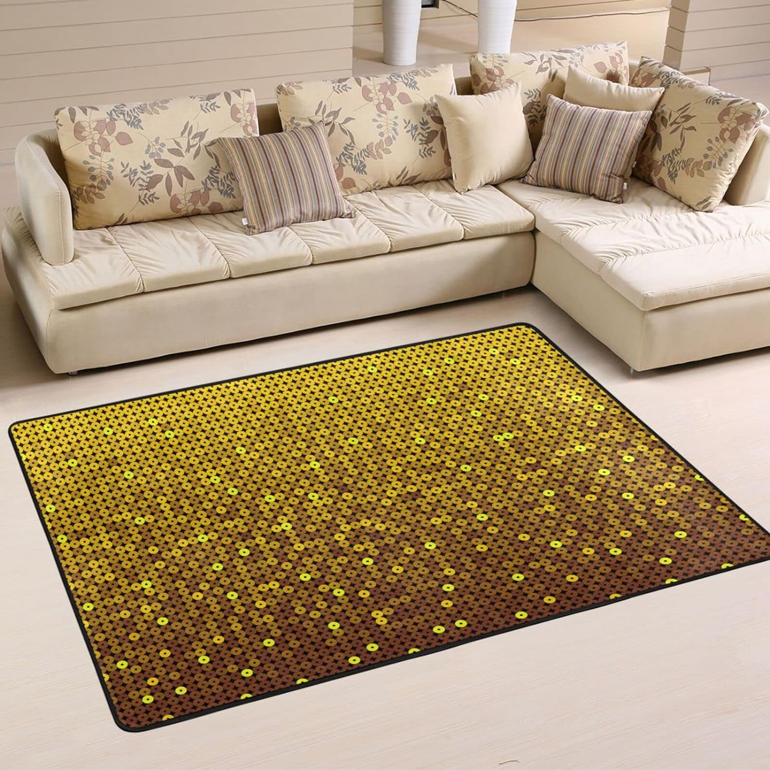 Dreamtimes Gold Sequins Glitters Sparkles Non-Slip Area Rug Bling Floor ...