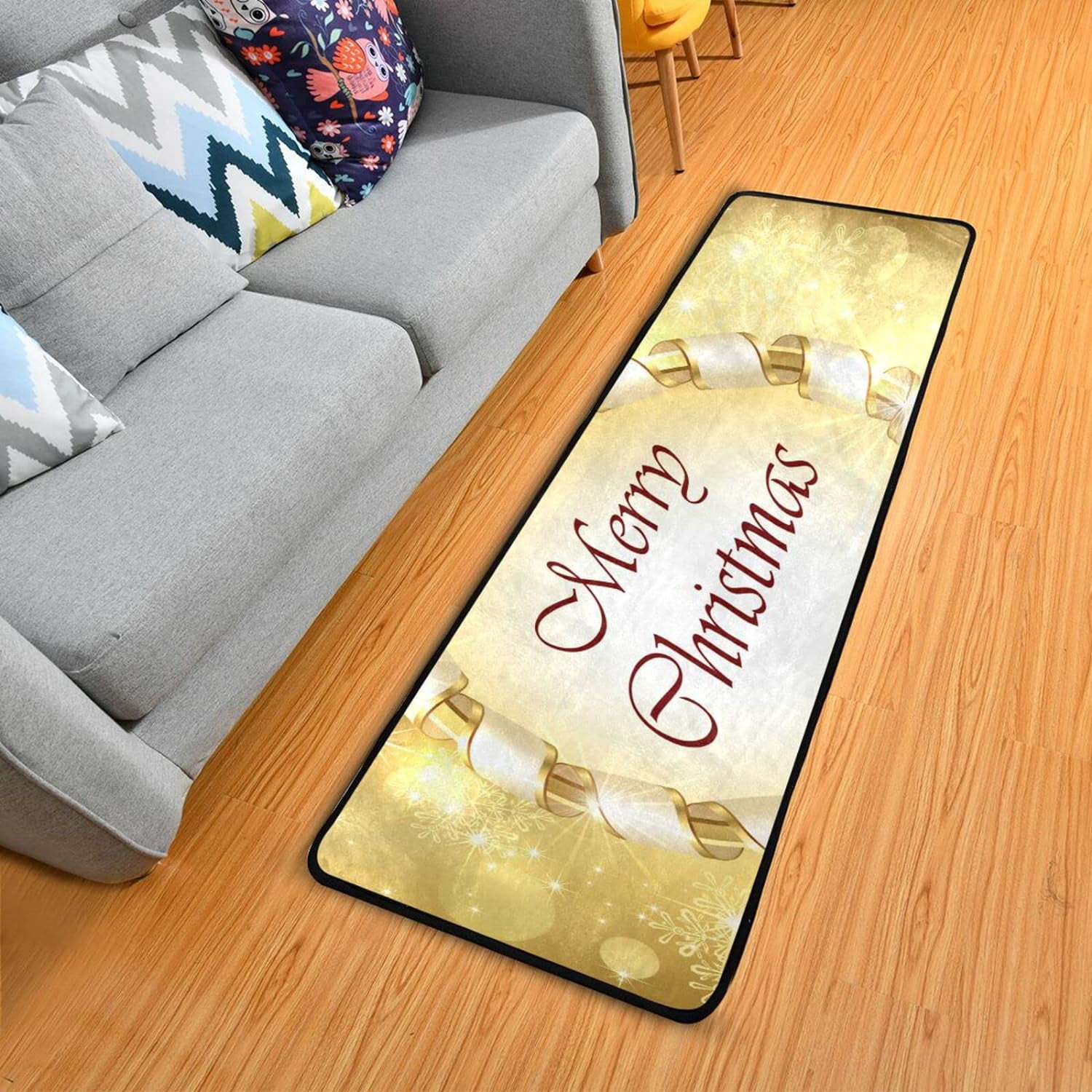 Dreamtimes Golden Christmas Bow Hallway Runner Rug 2'x6' Kitchen Rug ...