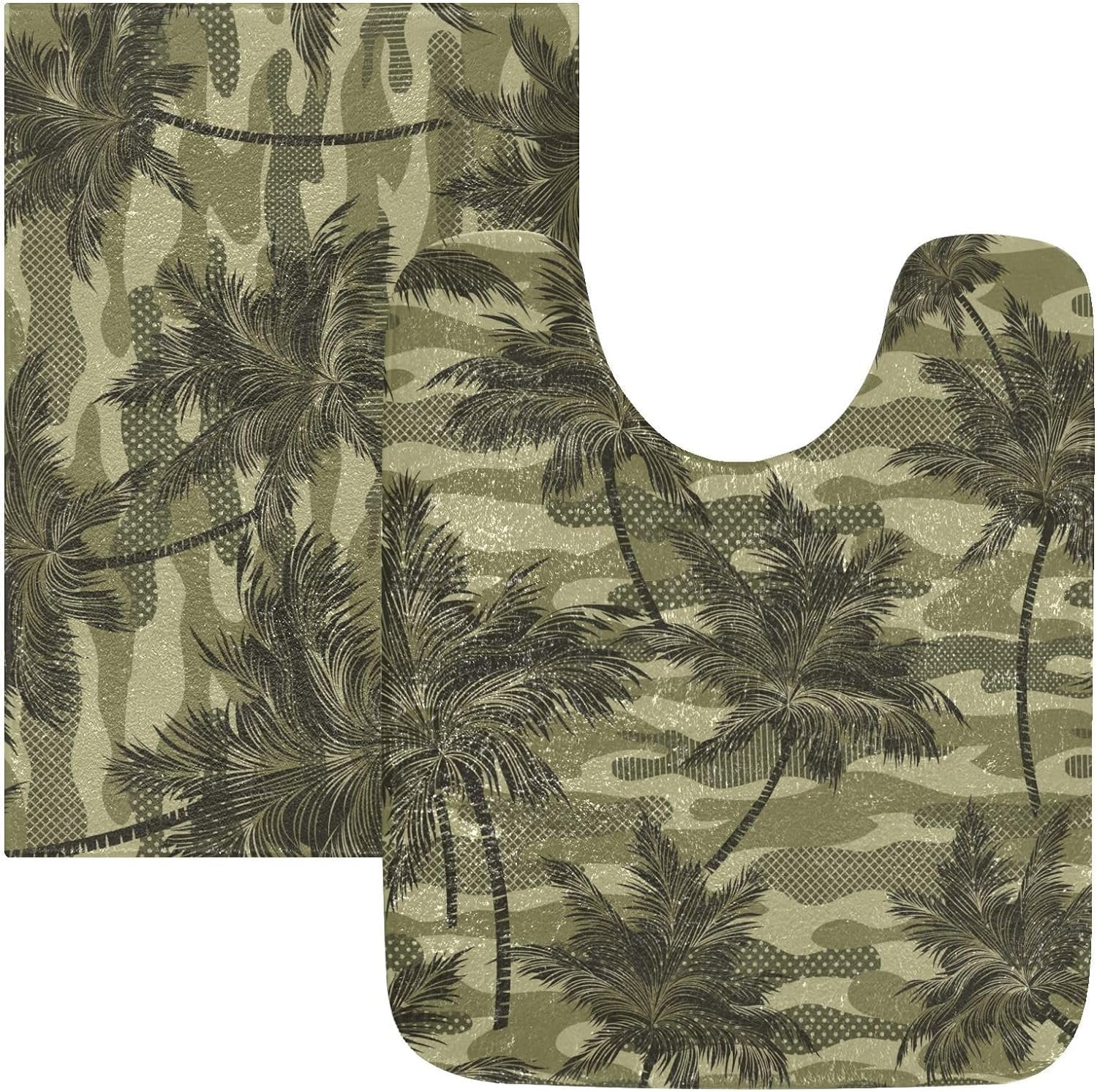 Dreamtimes Green Camoflage Camo Palm Tree Bath Mat for Bathroom Shower ...