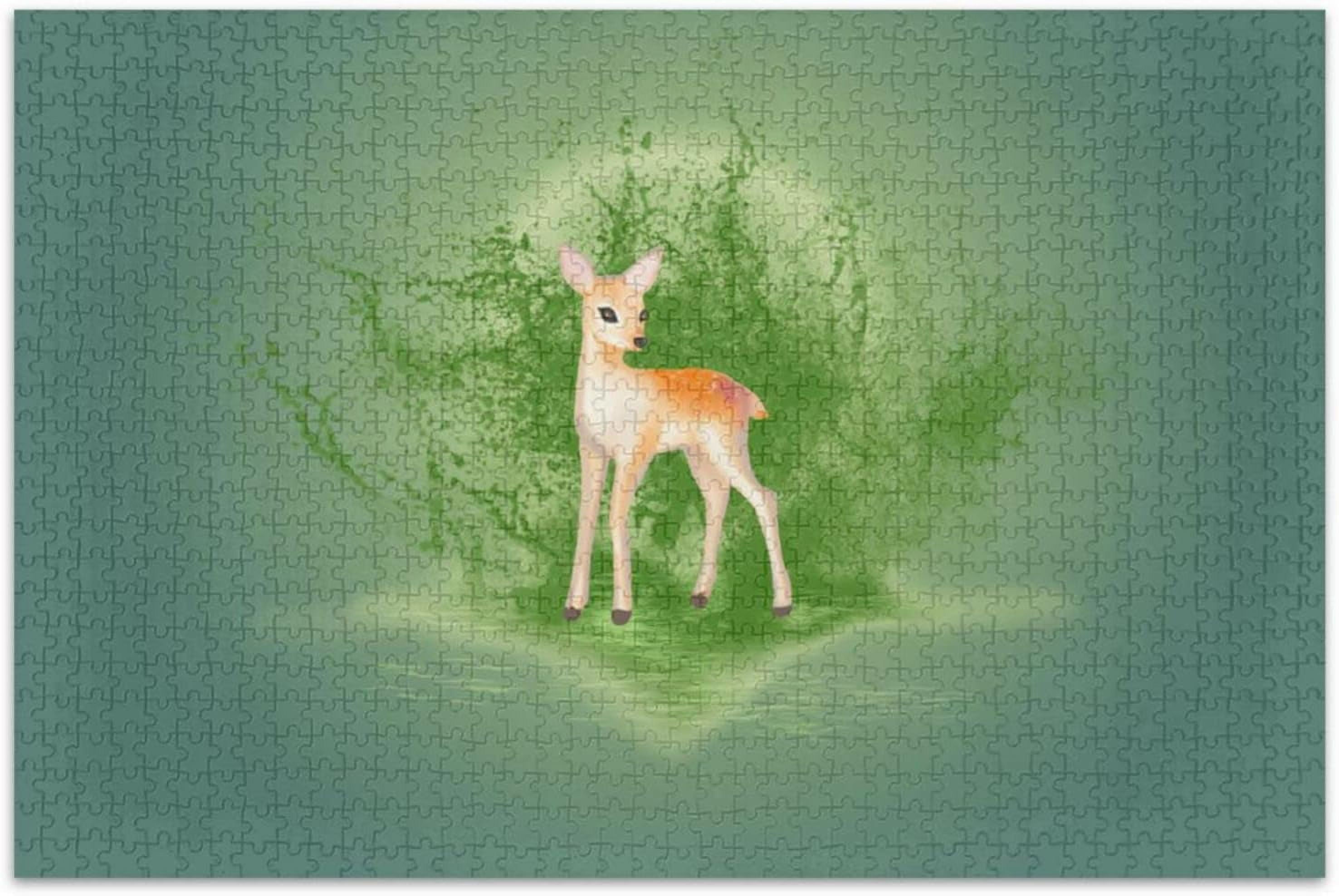 Dreamtimes Green Deer Watercolor 500 Piece Jigsaw Puzzle, Wall Artwork ...